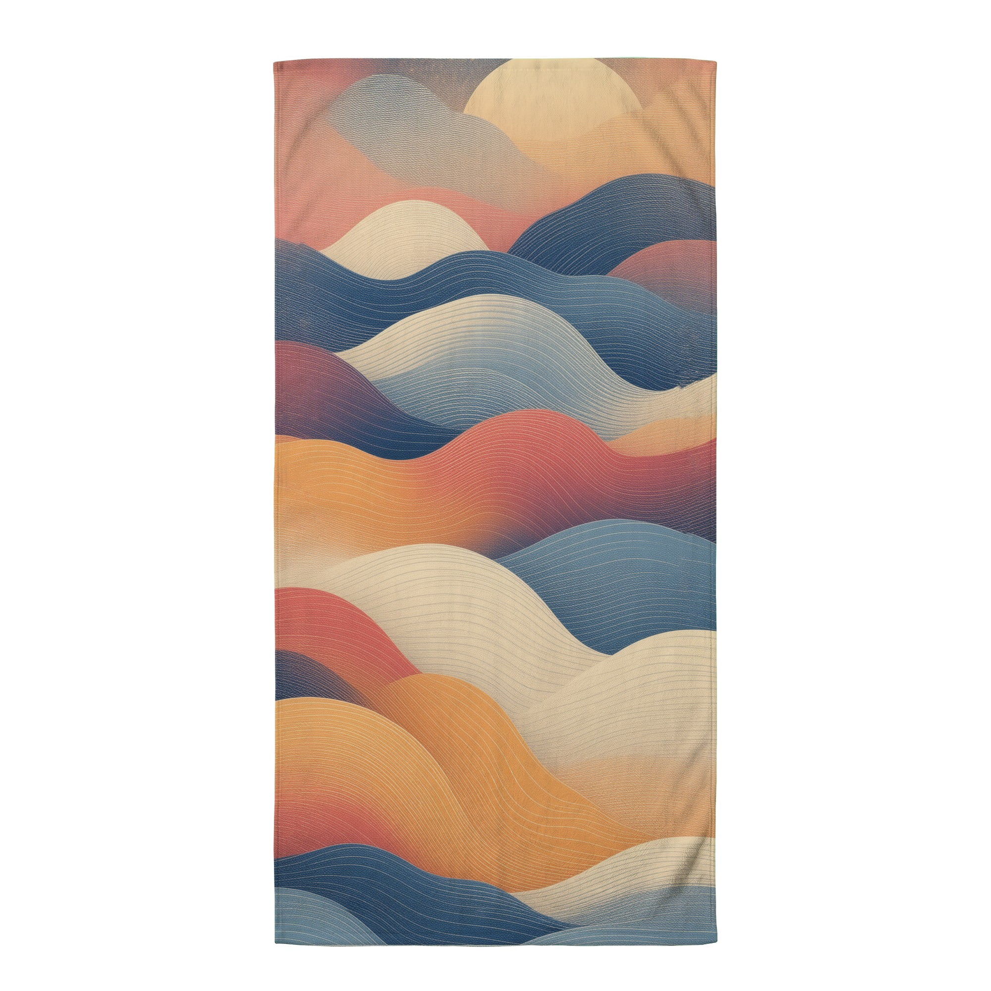 Boho towels An illustration of a sunset over a body of water premium ...