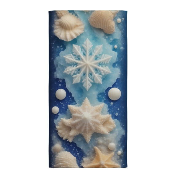 Boho towels a blue background with snowflakes and starfish on it cute ...