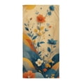 Boho towels A painting of flowers on a blue and orange background ...