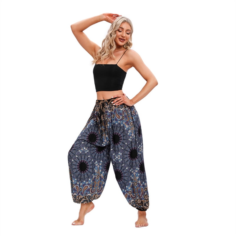 Boho yoga pants women hippie harem printed dyeing high waisted zumba ...