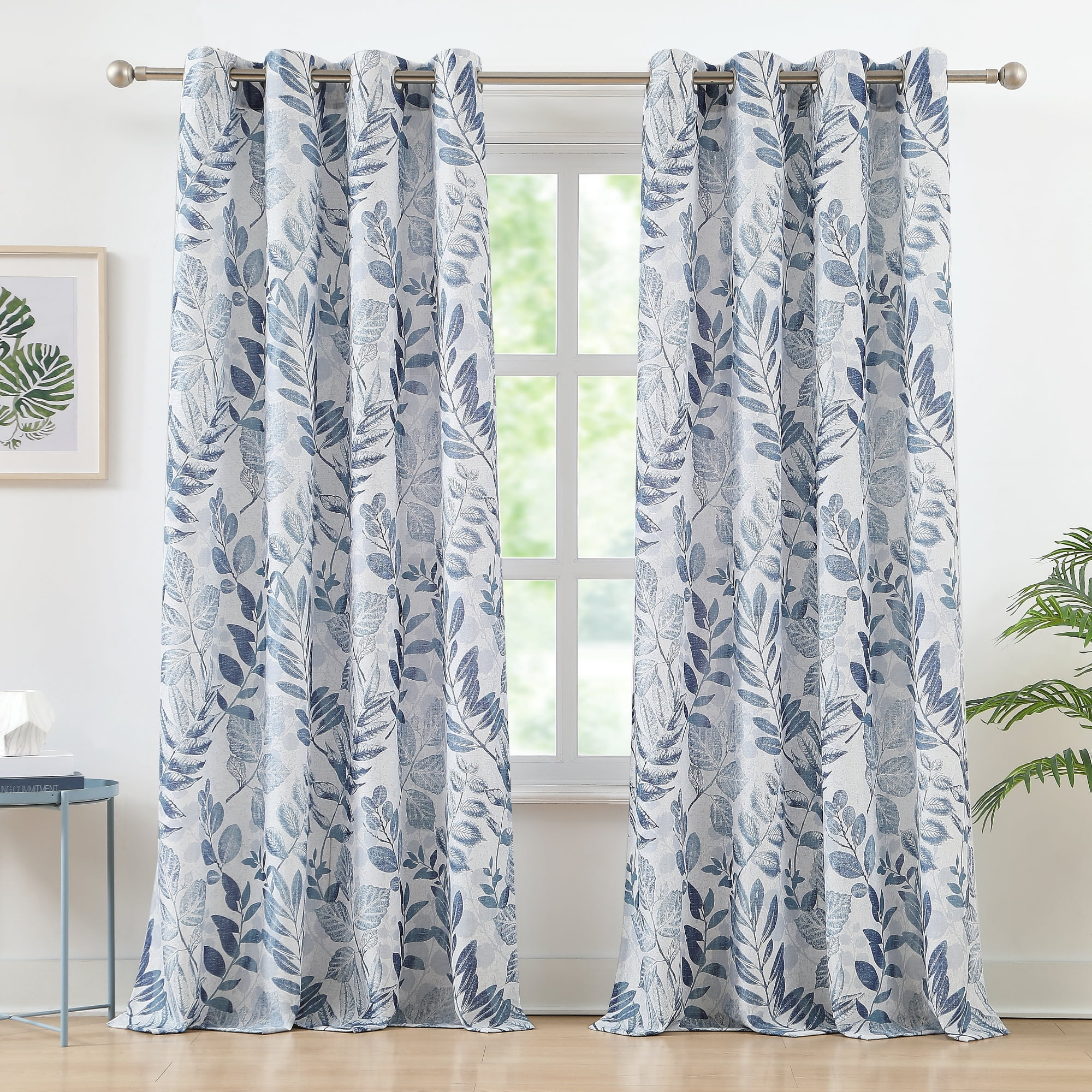 Bohogeo Blue Botanical Curtains for Living Room 95 inch Length Leaf ...