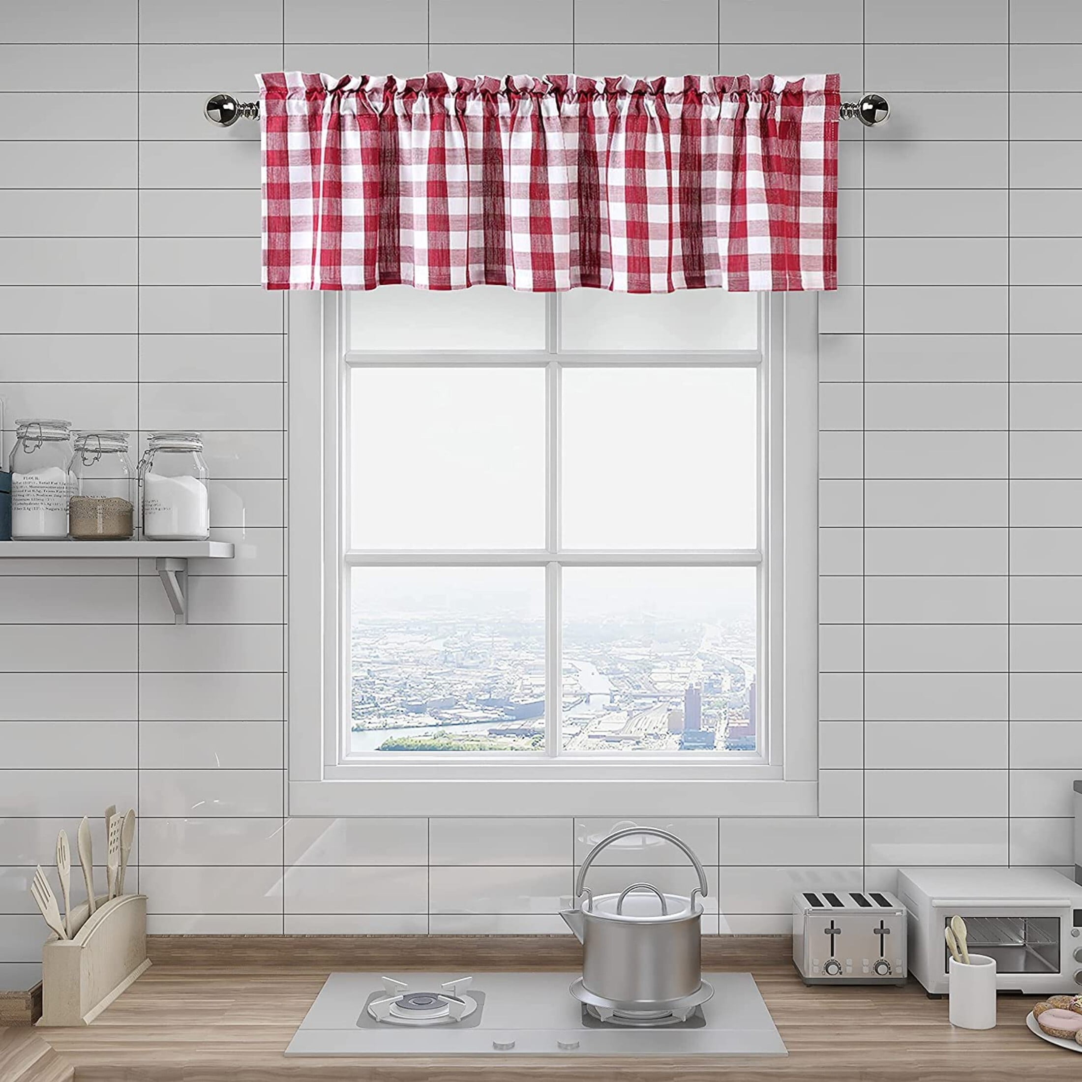 "Bohogeo Buffalo Check Kitchen Curtain Valances, Rod Pocket Plaid, 55 ...