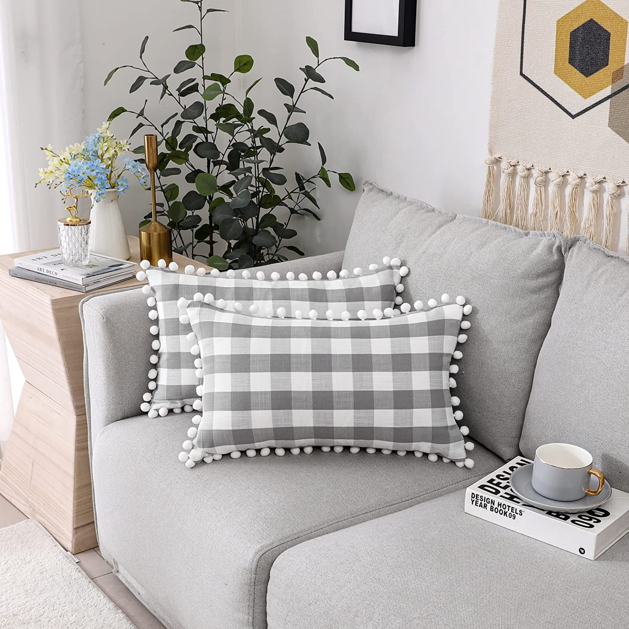 "Bohogeo Buffalo Checkered Pillow Covers, Set of 2, 12""x20"", Grey ...