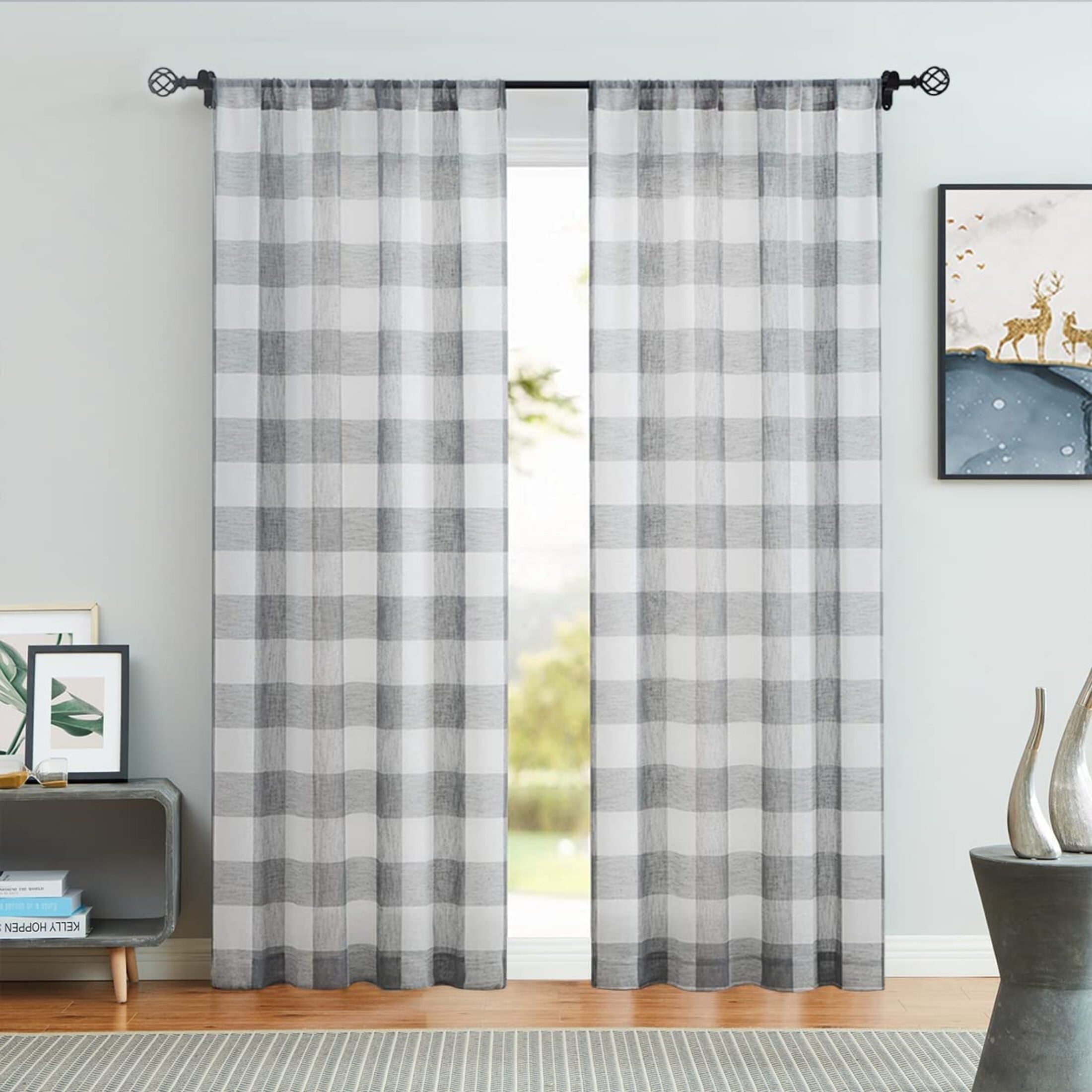 Bohogeo Farmhouse Buffalo Plaid 63-inch Long Curtain Panels, Checkered ...