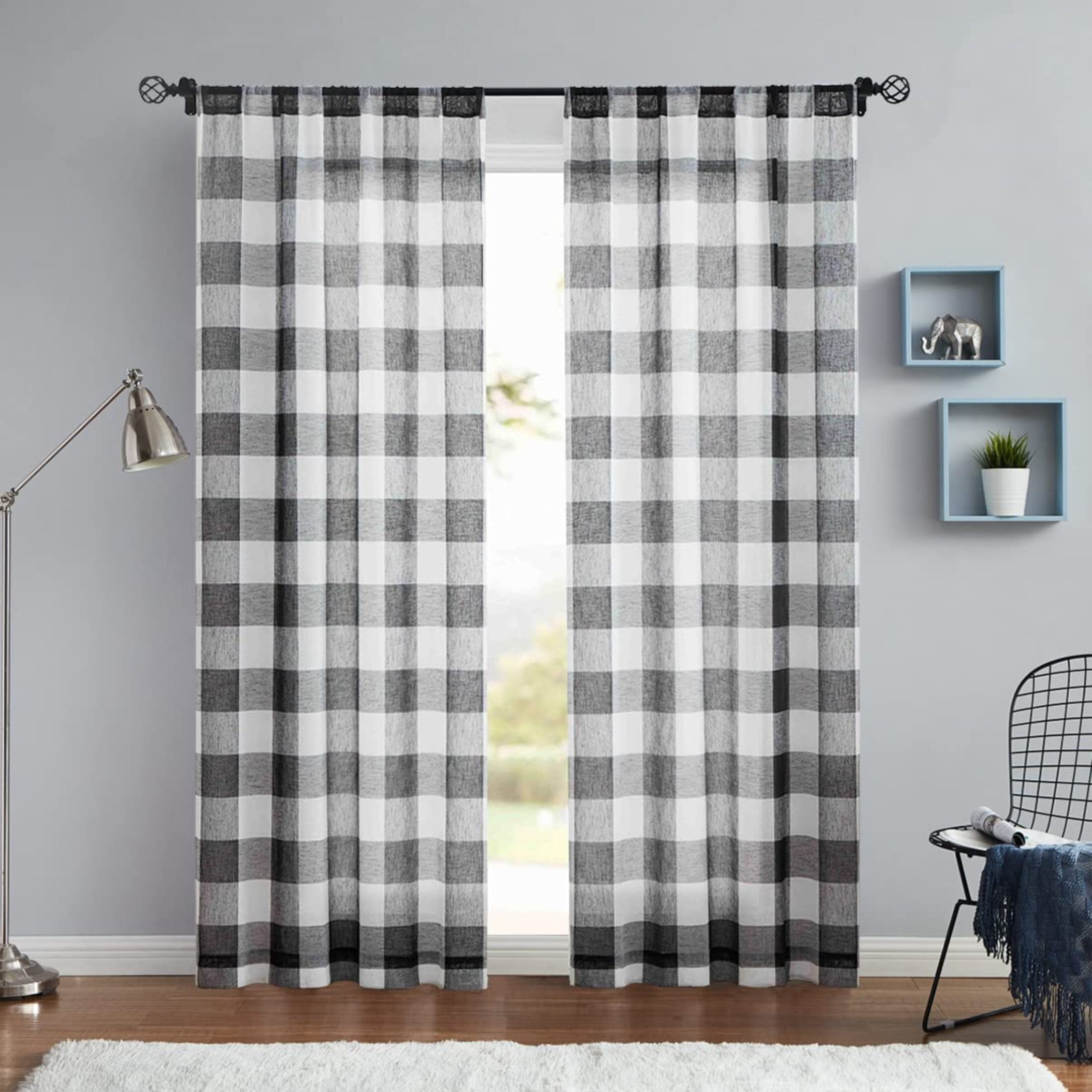 Bohogeo Buffalo Plaid Curtain Sheer Drapes Black and White Textured ...
