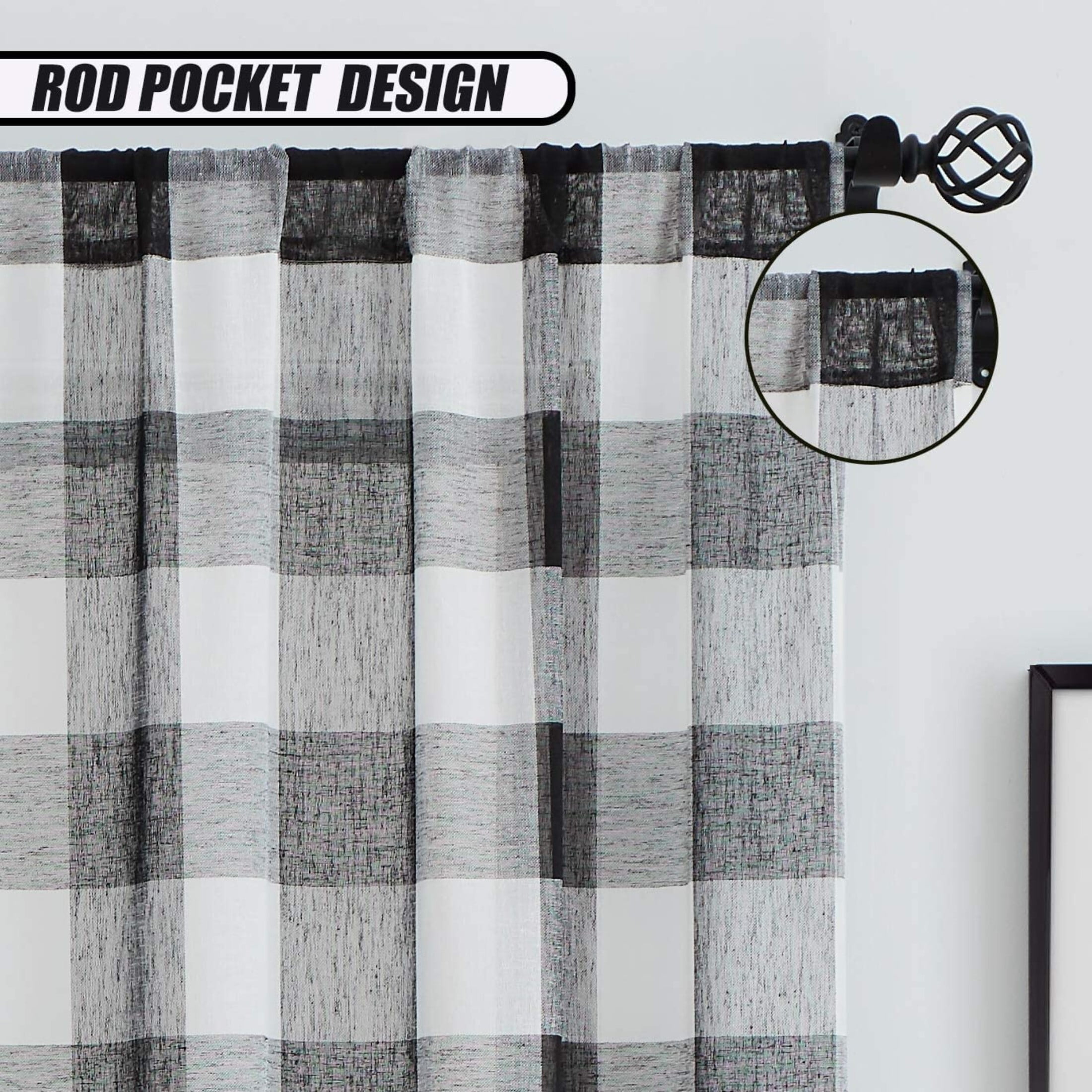 Bohogeo Buffalo Plaid Curtain Sheer Drapes Black and White Textured ...