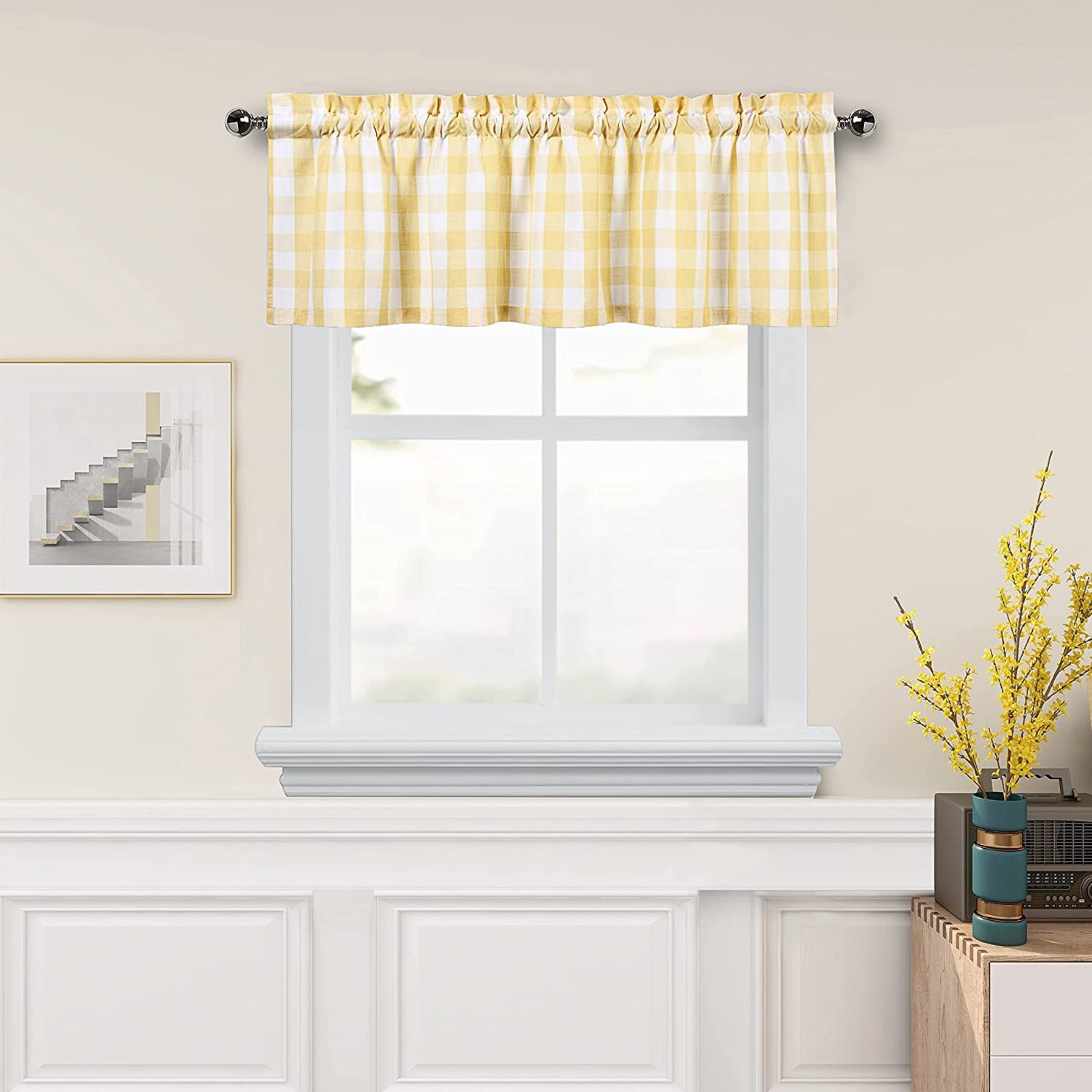 Country Farmhouse Complete 3 Pc. Plaid Checkered Café Kitchen Curtain ...