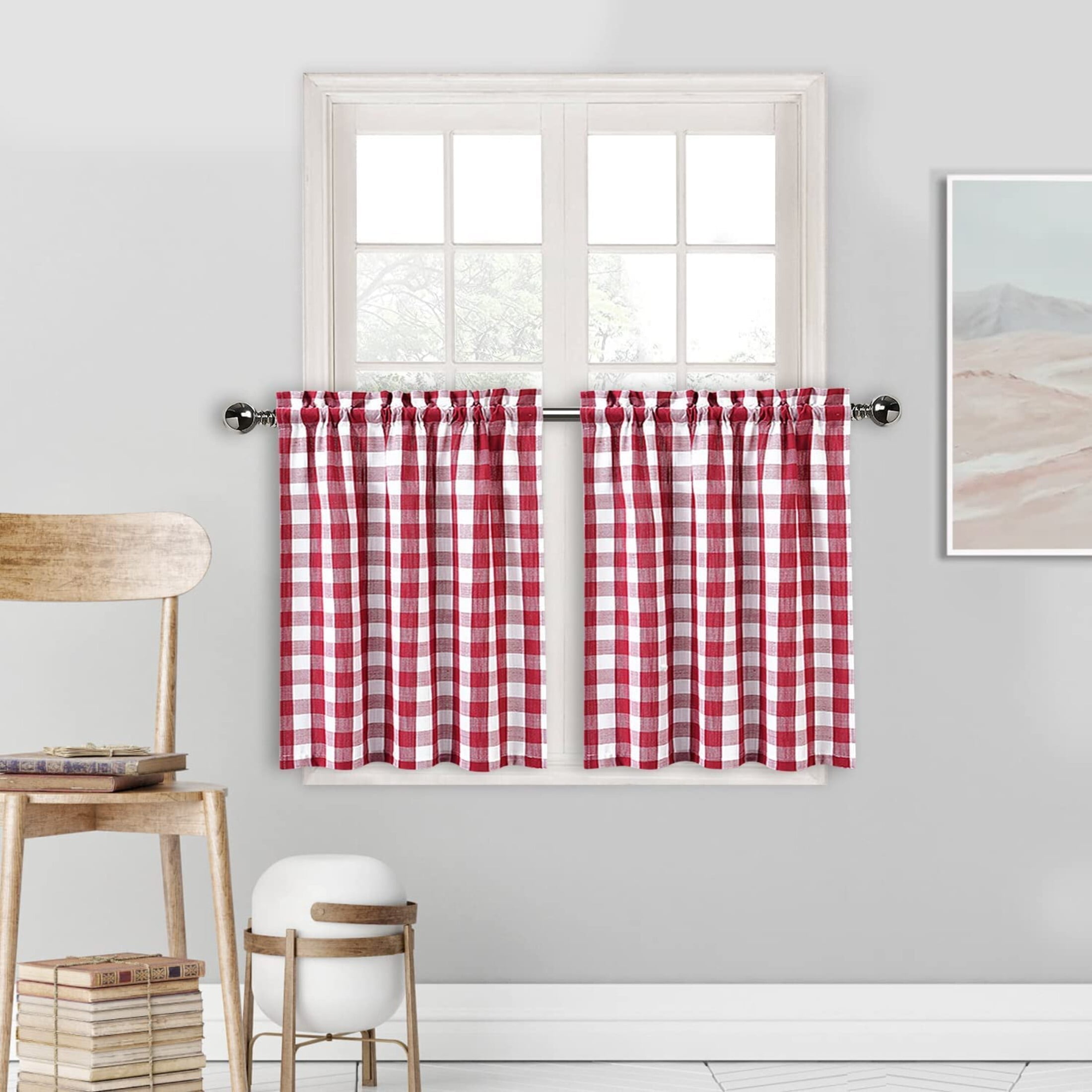Bohogeo Buffalo Red Plaid Check Tier Curtains for Kitchen,Rod Pocket ...