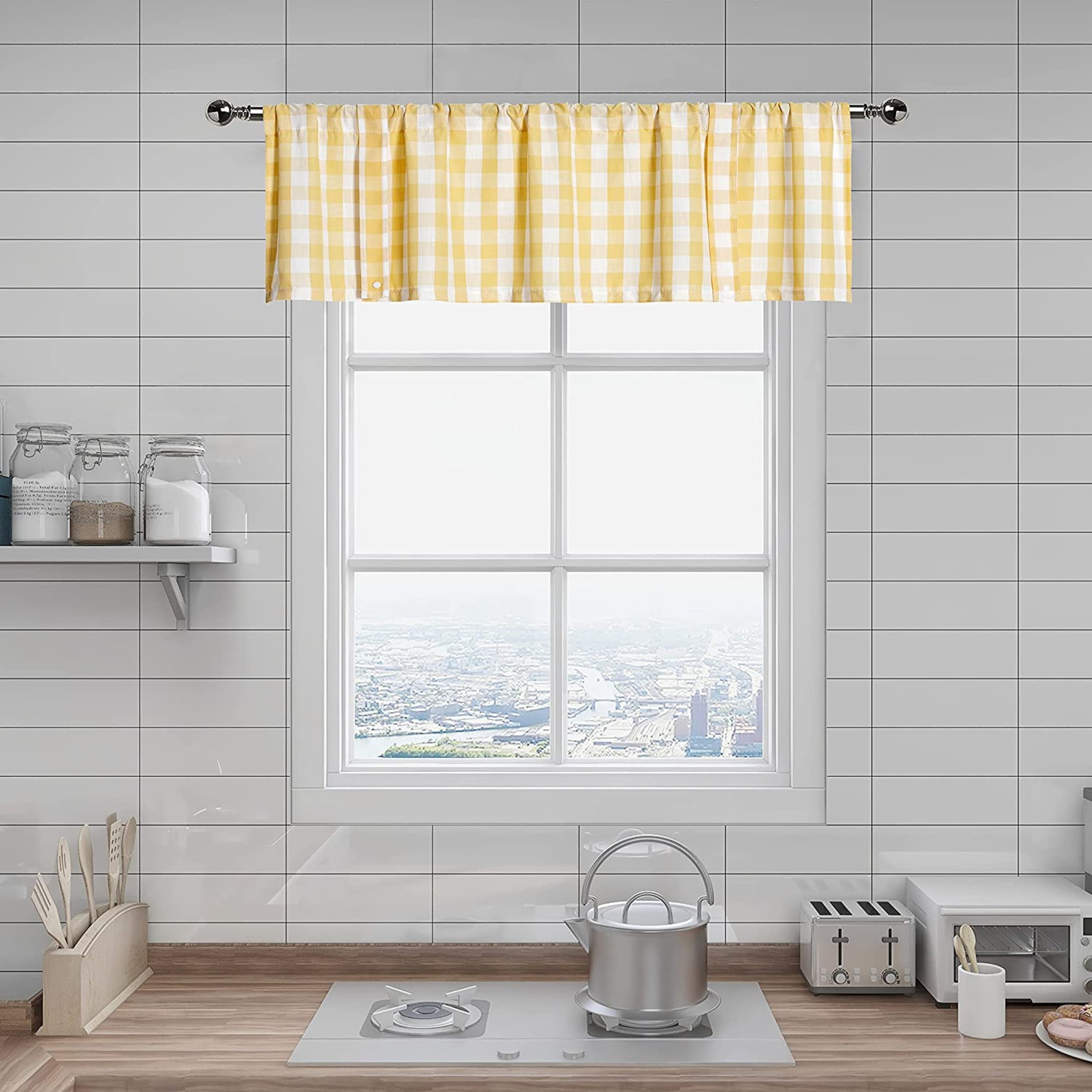 Bohogeo Buffalo Yellow Checkerd Cafe Valance Curtains for Kitchen,Plaid ...