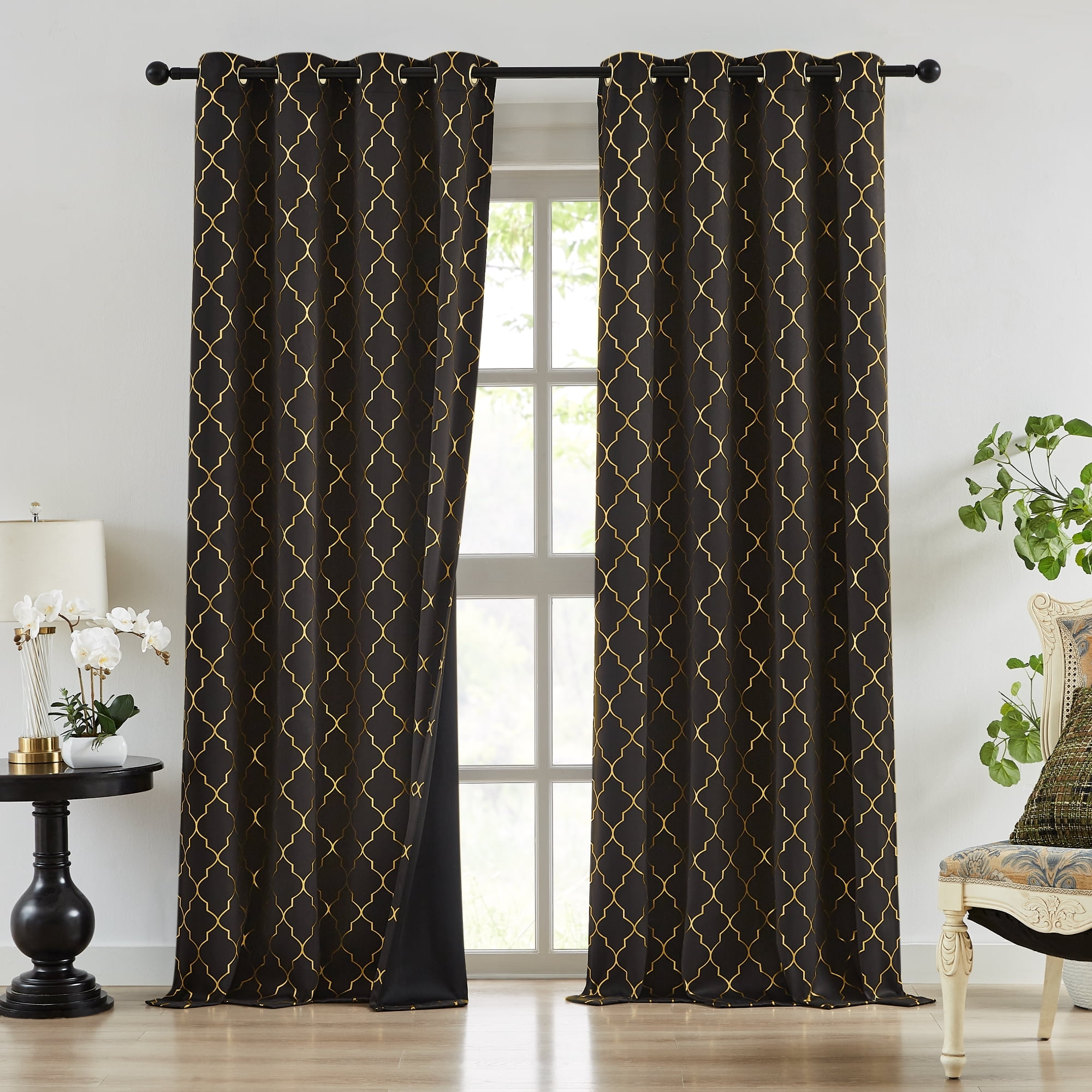 Bohogeo Full Blackout Window Curtain Panels for Bedroom,Black Modern ...