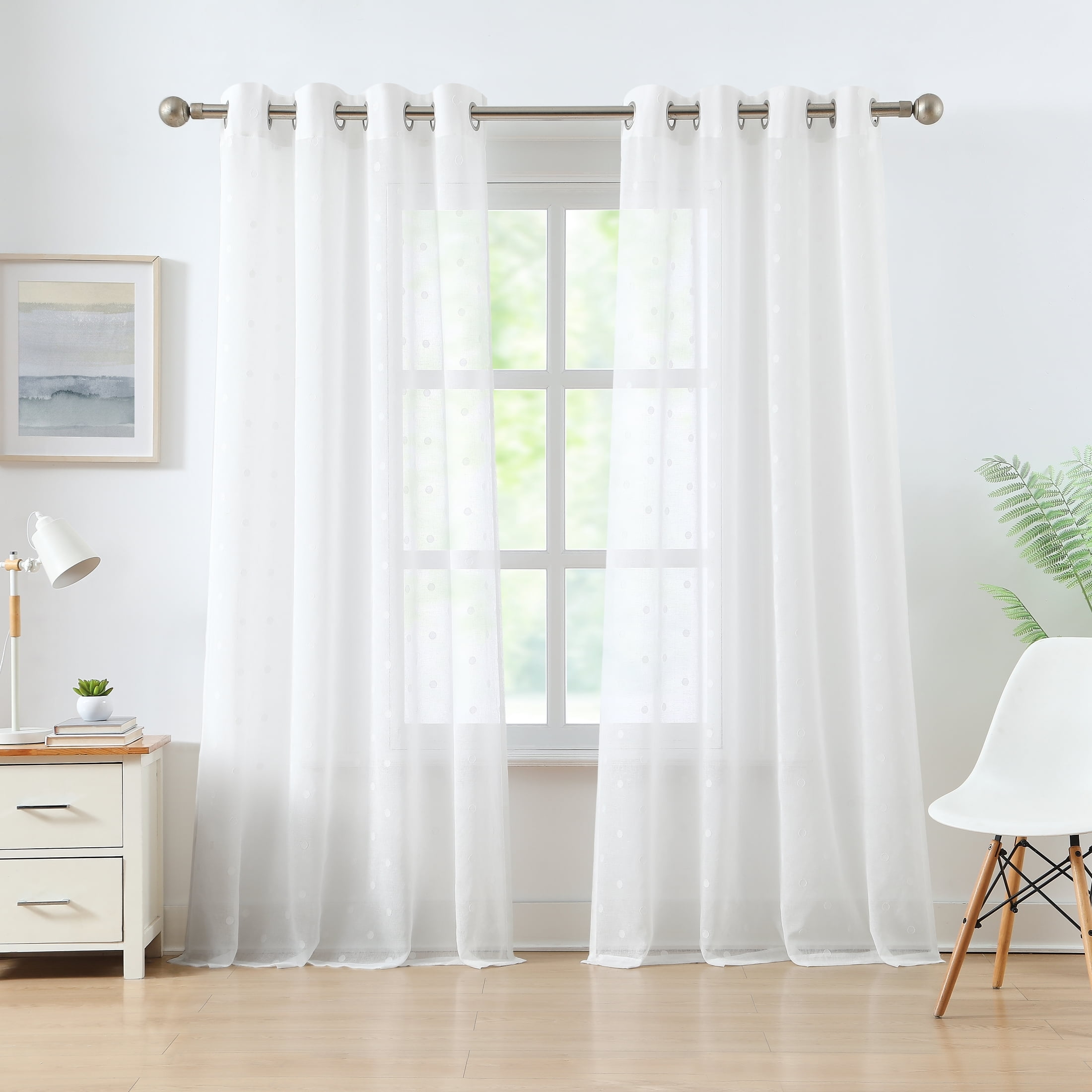 Bohogeo Polka Dot Voile Sheer Curtains, 52"x84", Elegant Living Room ...