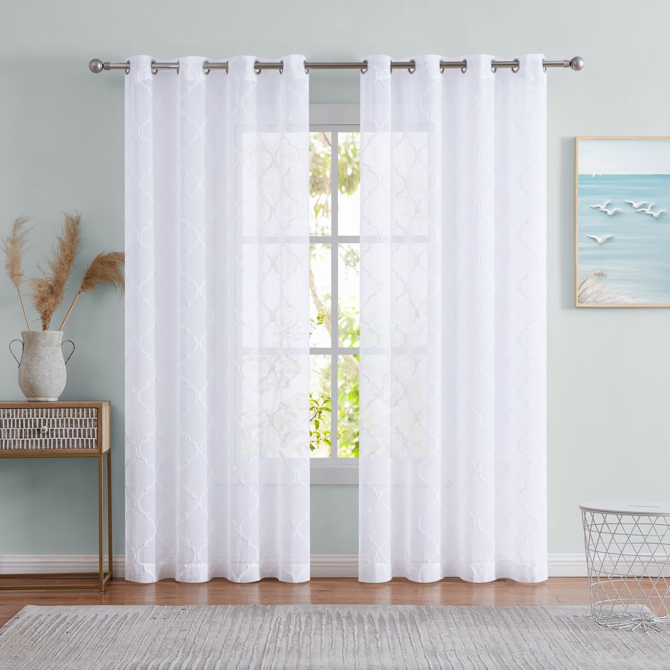 Bohogeo Premium Trellis Voile Sheer Curtains, 52"x63" for Living Room ...
