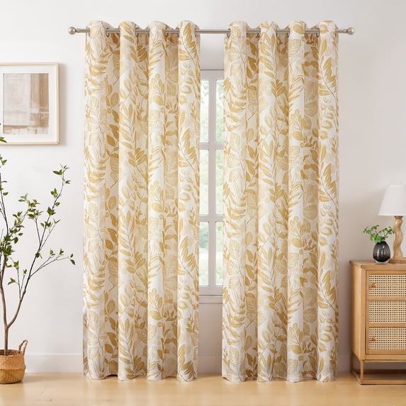 Bohogeo Linen Curtains for Living Room 84 inch Length Leaf Print ...