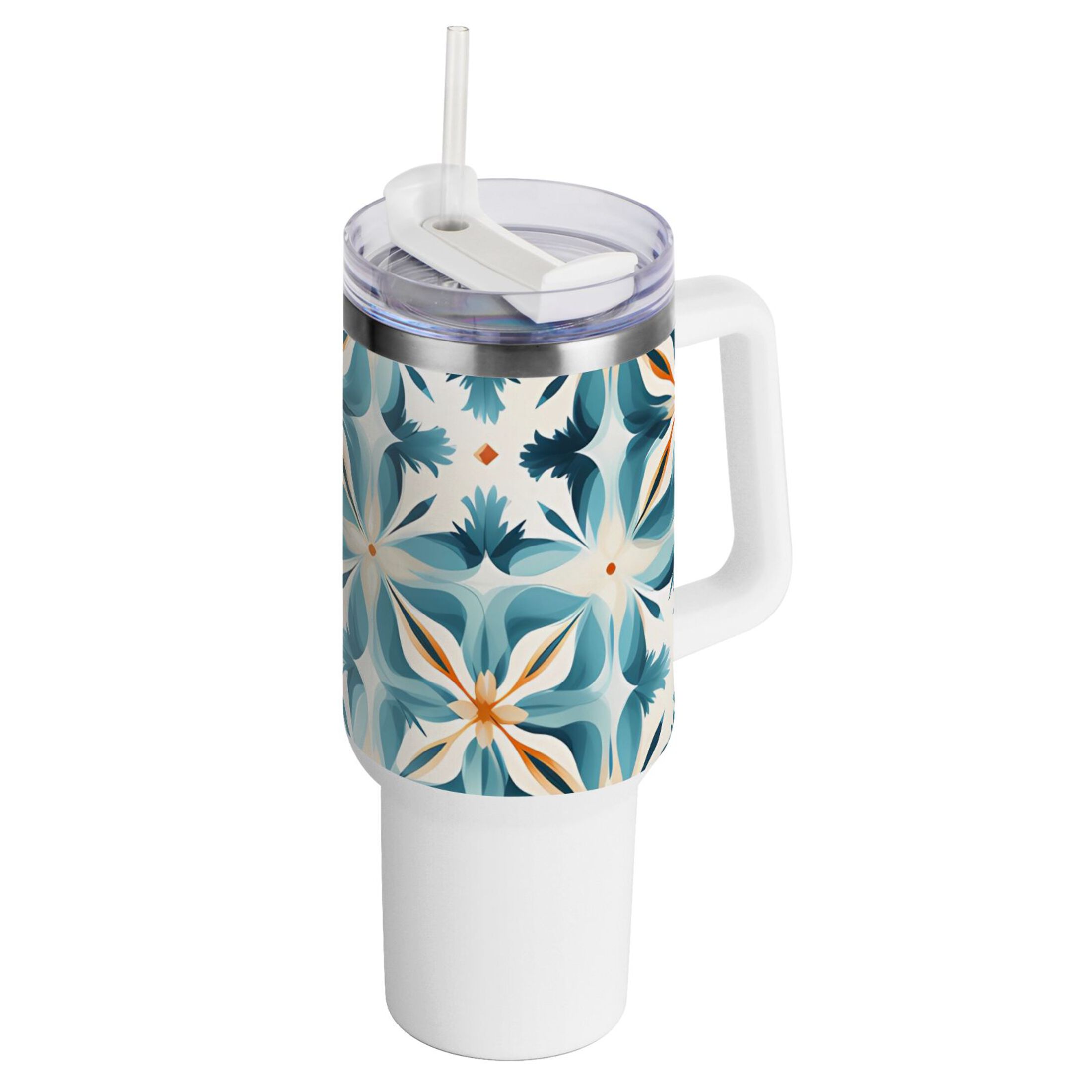 Bohomia Blue Print 40 oz Tumbler with Handle and Straw Insulated Travel ...