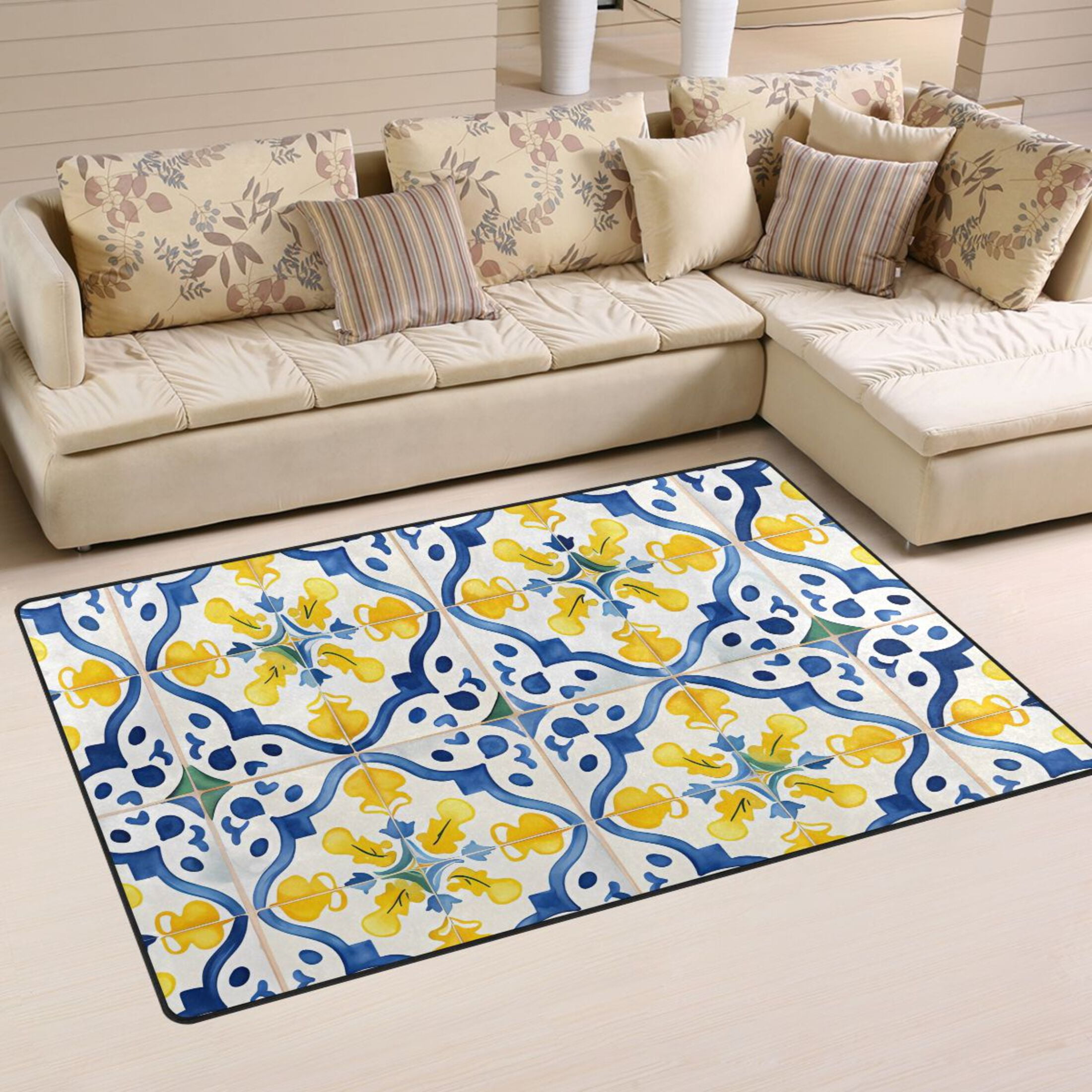 Bohomia Blue and Yellow Area Floor Mats Non-Slip Rugs Soft Doormat 31 x ...