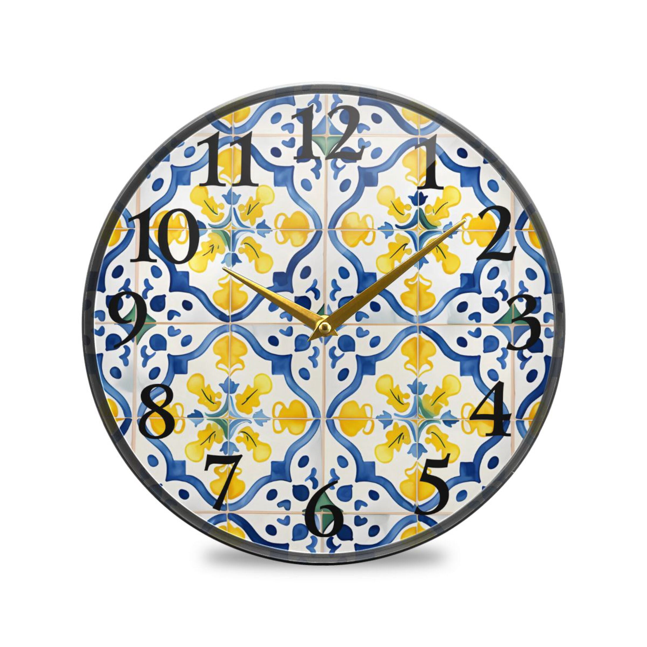 Bohomia Blue and Yellow Wall Clocks Battery Operated 9.5 Inch Round ...
