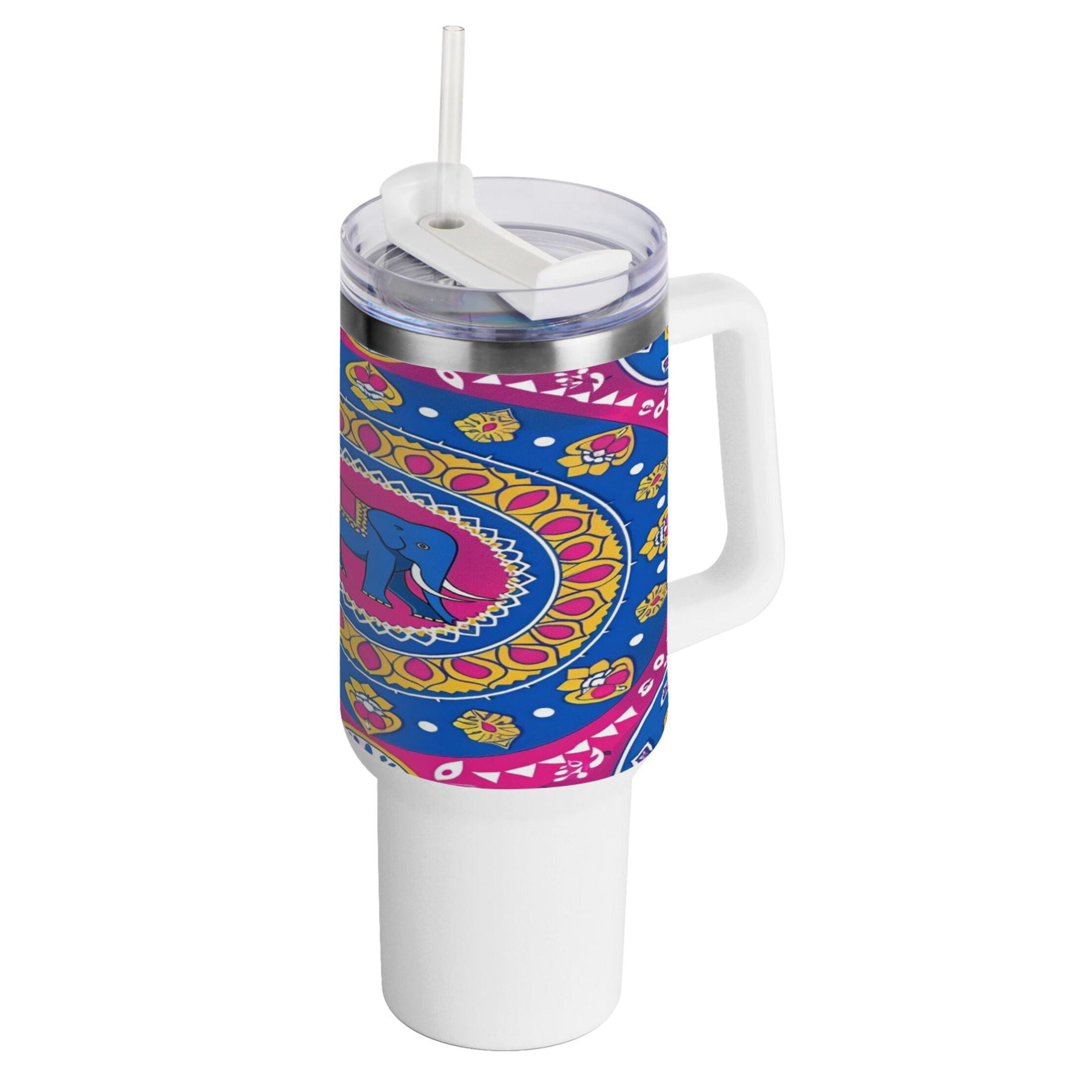 Bohomia Elephant 40 oz Tumbler with Handle Insulated Travel Mug Lid ...