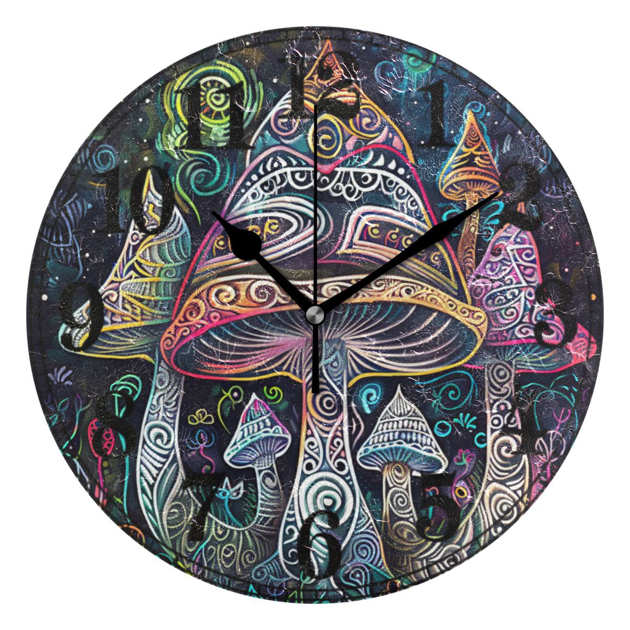 Bohomia Ethnic Magic Mushrooms Silent Wall Clock 10" Non-Ticking ...