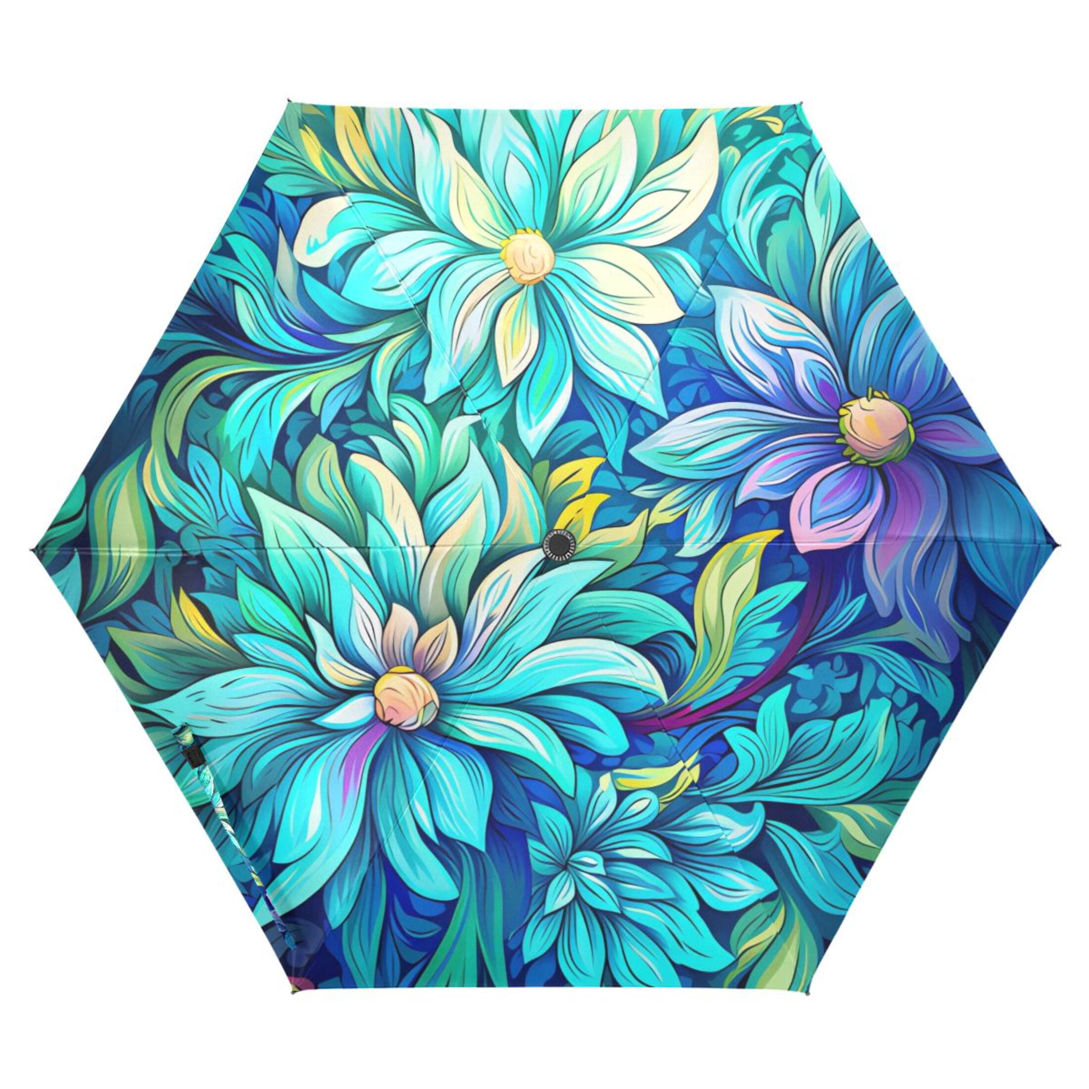 Bohomia Flowers Blue UPF 50+ Compact Folding Umbrella for Rain ...