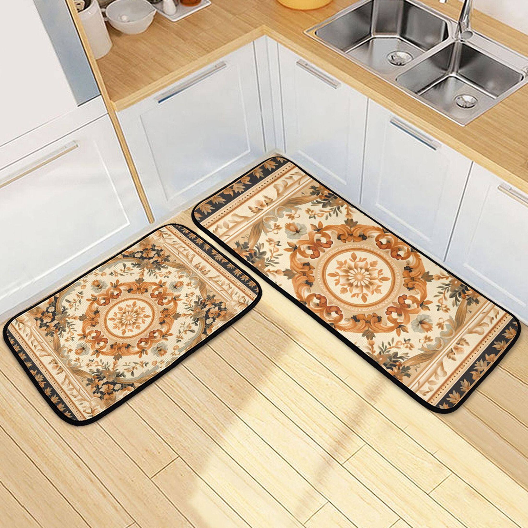 Bohomia Mandala Beige Kitchen Rugs Set of 2 Non Slip Floor Foam Mat ...