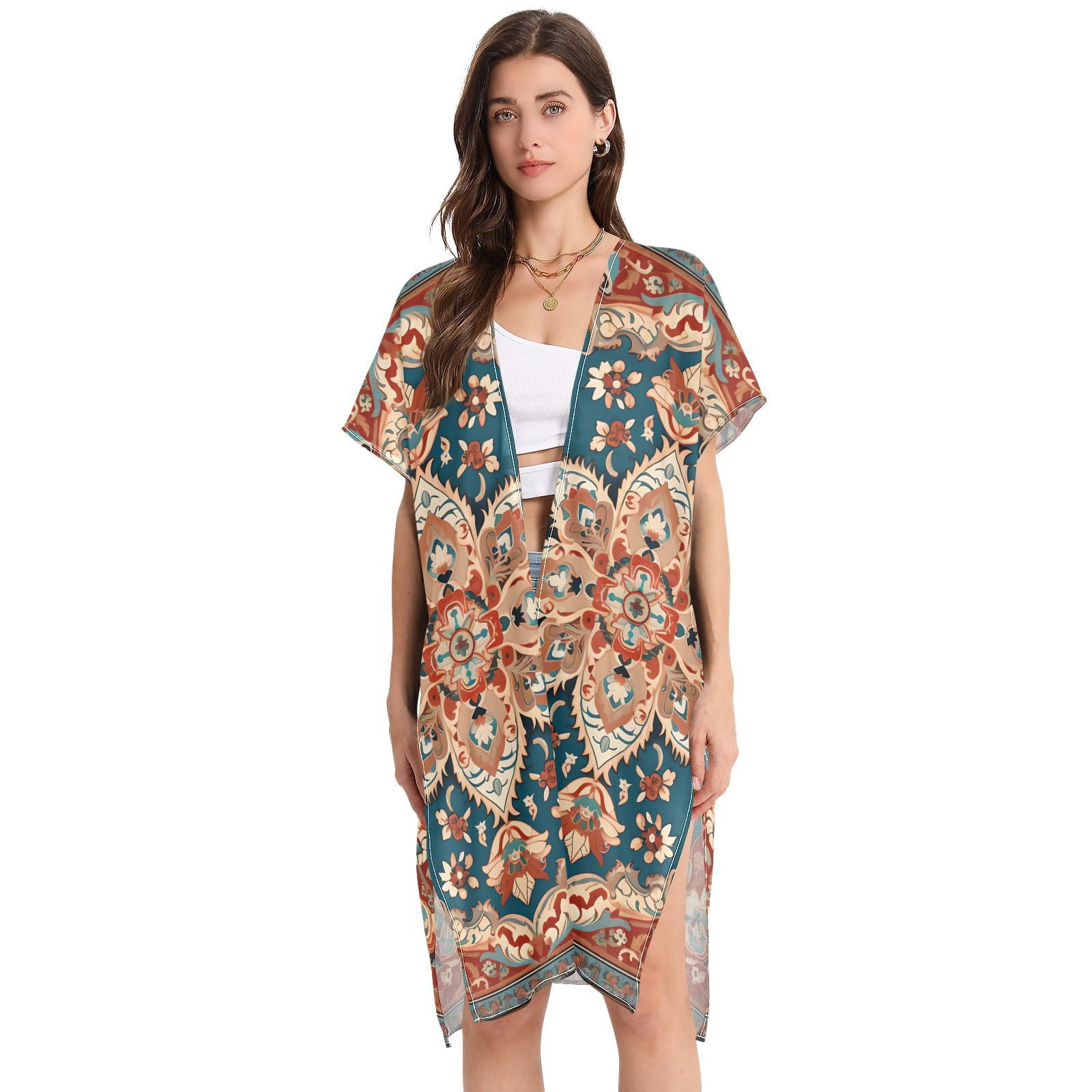 Bohomia Pattern Vintage Women Swimsuit Cover up V Neck Beach Dress ...