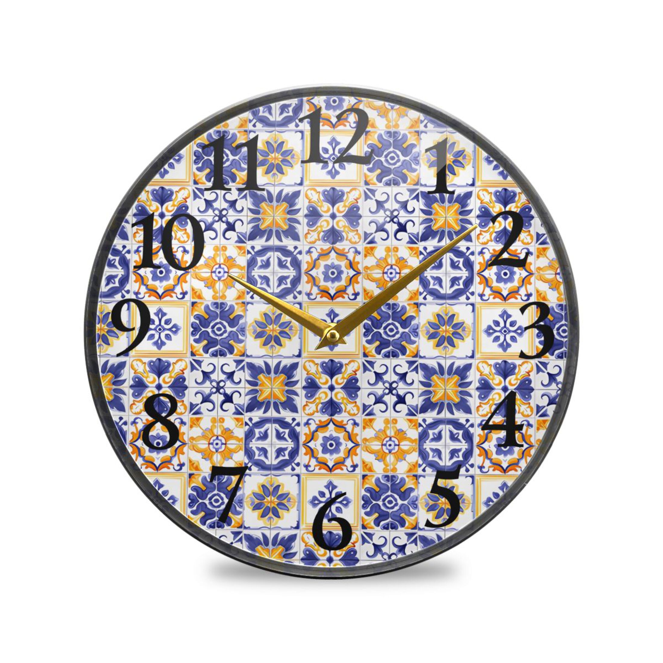Bohomia Pattern Wall Clocks Battery Operated 9.5 Inch Round Clock Acrylic Silent Non-Ticking ...