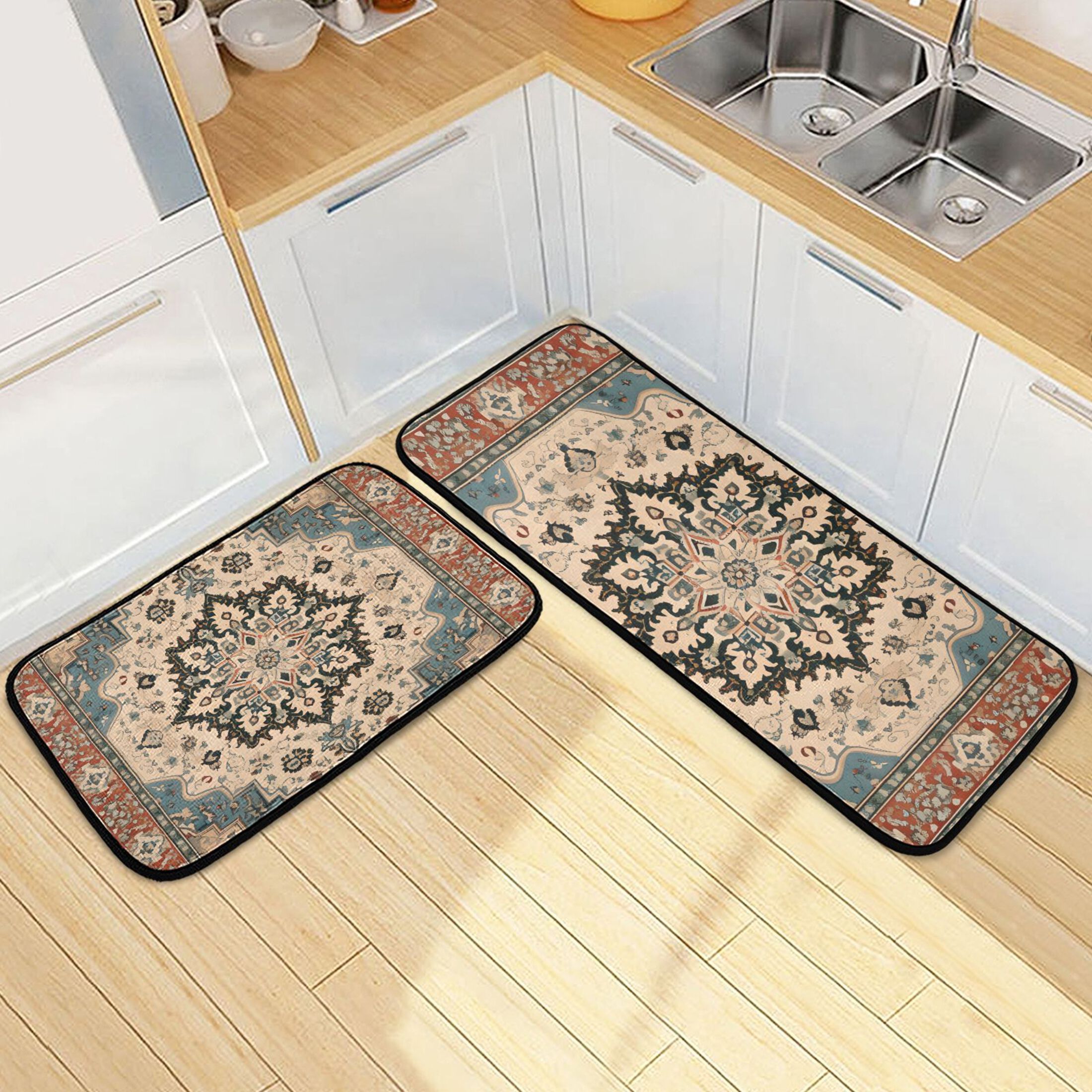Bohomia Print Kitchen Rugs Set of 2 Non Slip Floor Foam Mat Cushioned ...