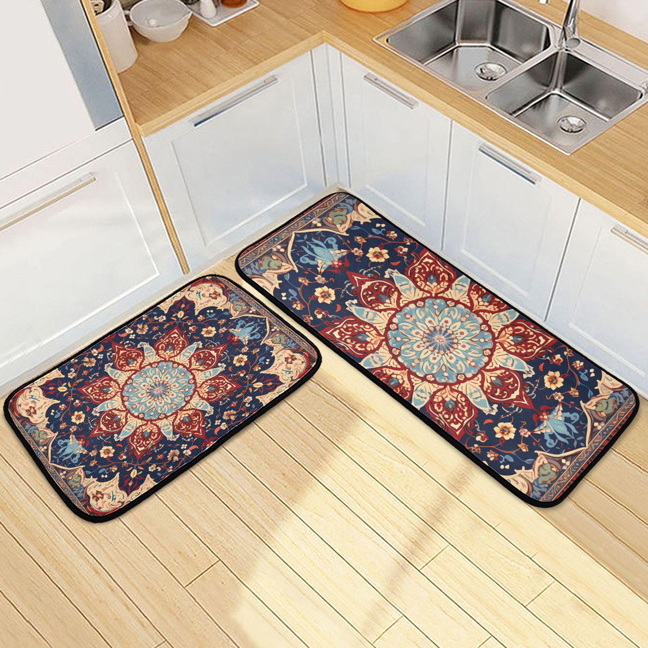 Bohomia Print Kitchen Rugs Set of 2 Non Slip Floor Foam Mat Cushioned ...