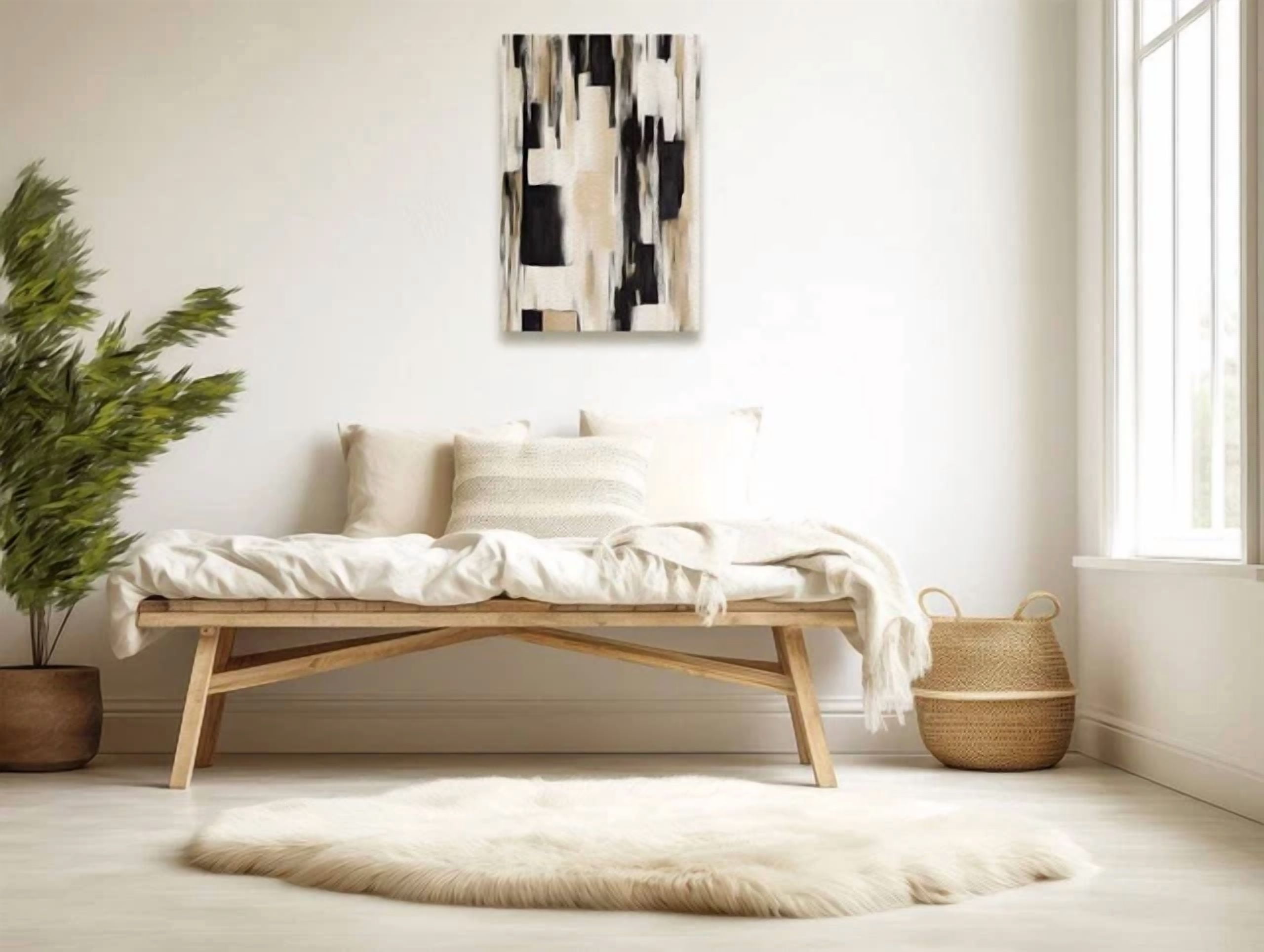 Bohomodern Abstract Beige Black And White Wall Art Home Decor Vintage ...