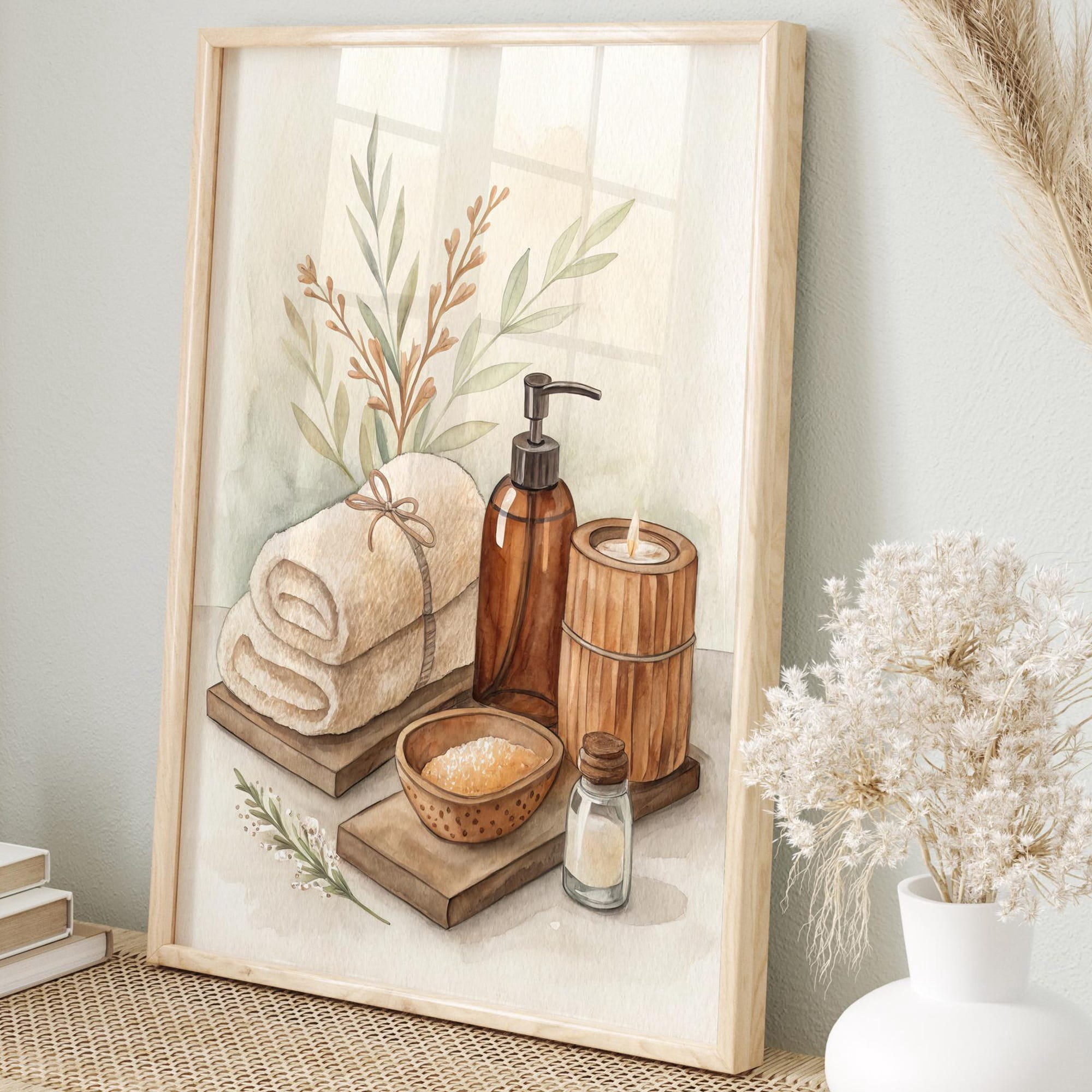Bohostyle bathroom decor Spa poster Natural guest bathroom Watercolor ...
