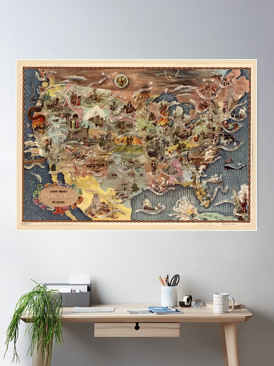 Bohrod'S America, Its History, Map (1946) Poster Wall Art, Modern Wall ...