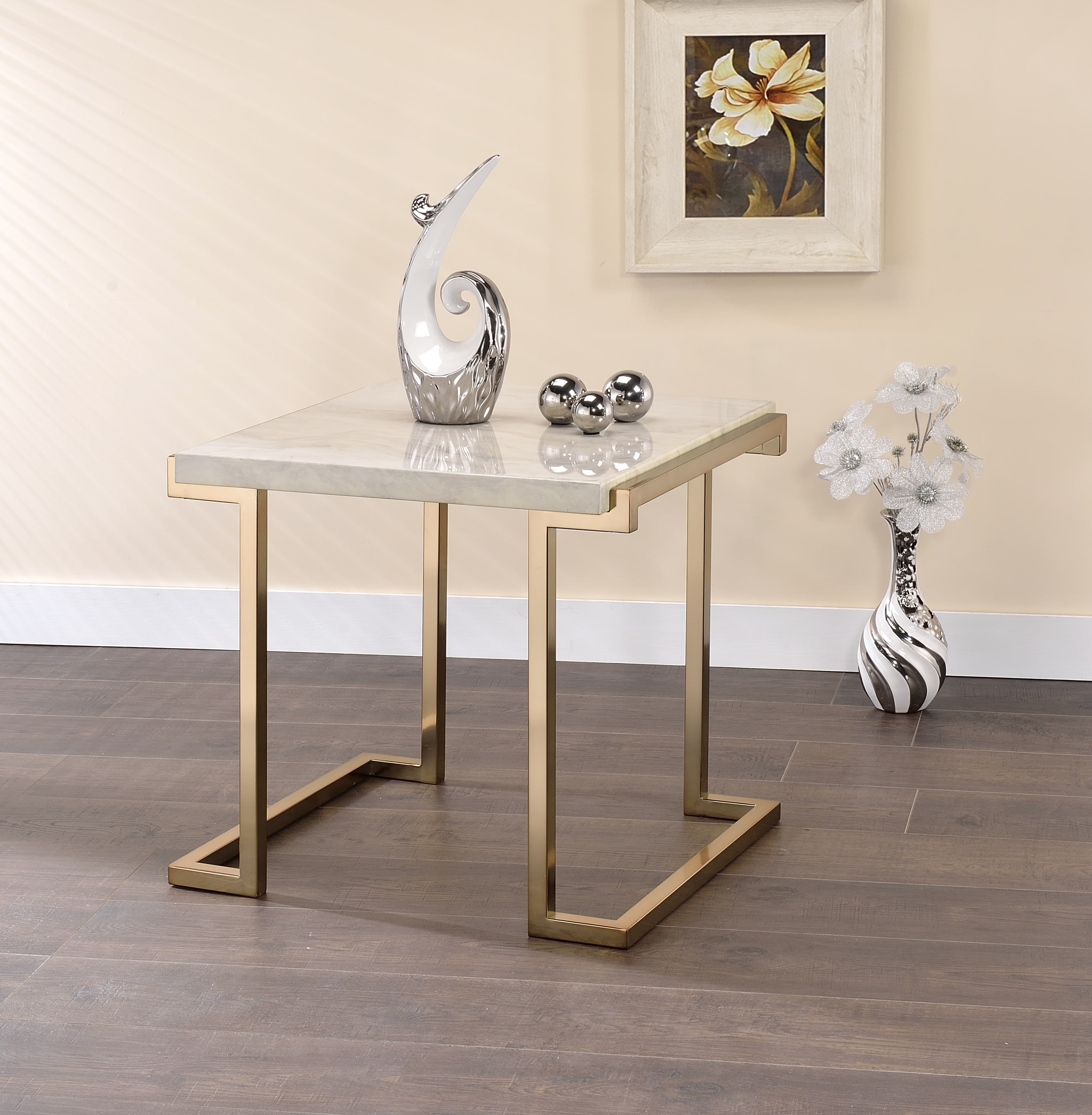 Boice II Faux Marble & Champagne End Table, Modern Accent Table for ...