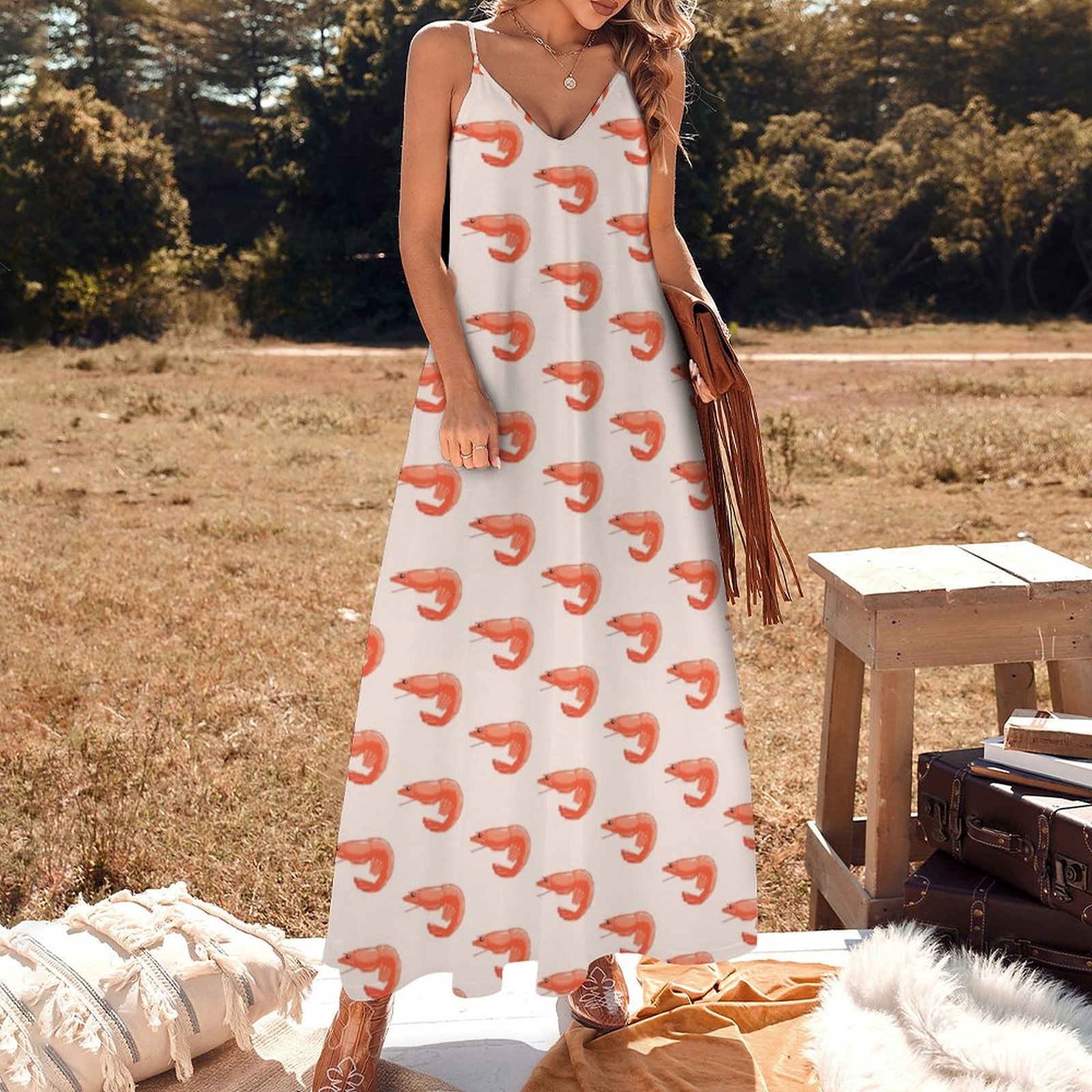 Boiled Shrimp Sleeveless Dress summer women's dress Women long dress ...