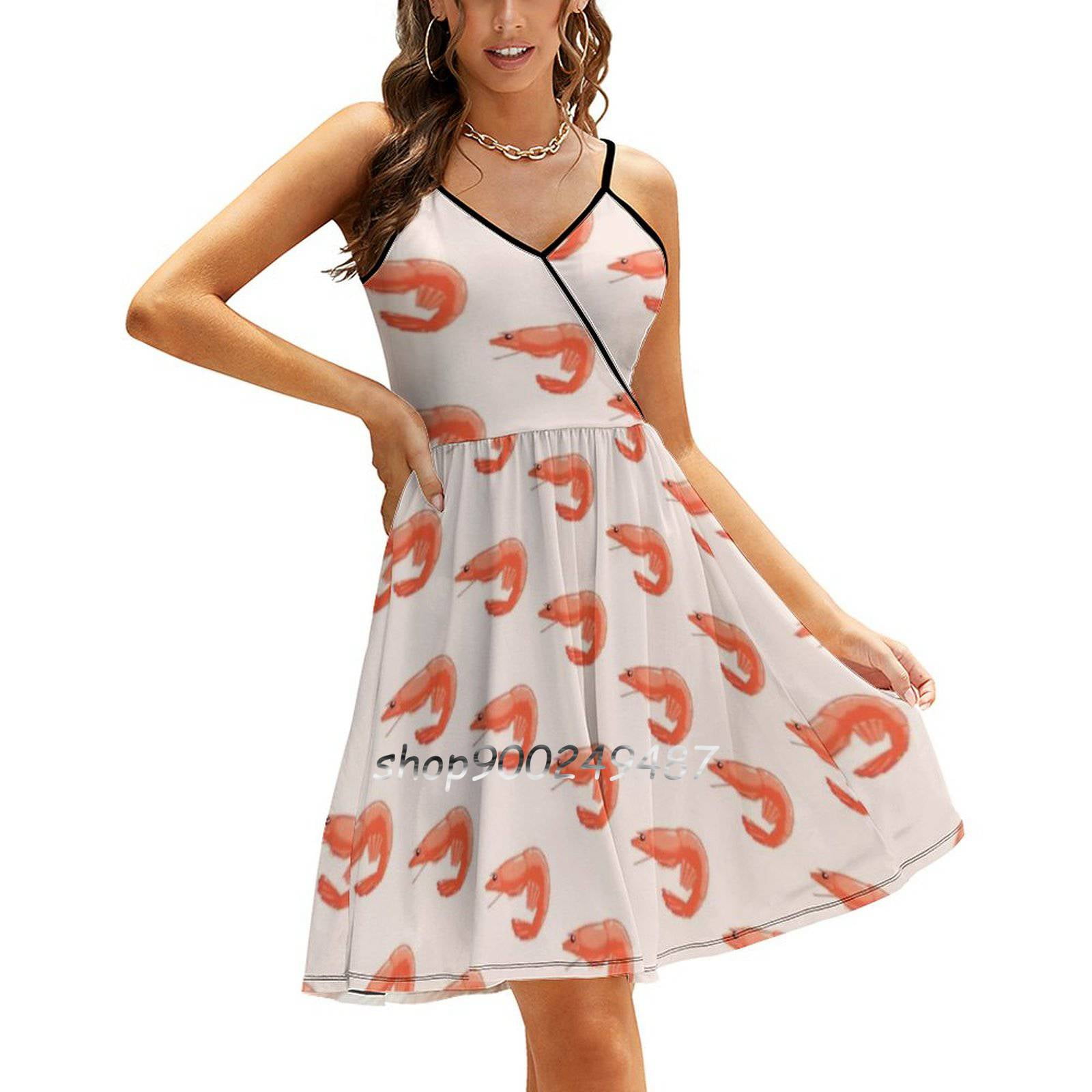 Boiled Shrimp Square Neck Dress Cute Loose Print Dresses Elegant Beach ...