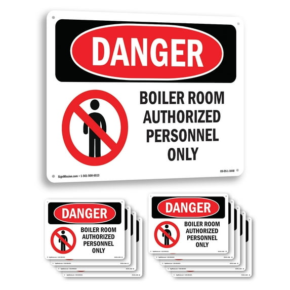 Boiler Room Authorized Personnel Only OSHA Danger Rigid Plastic Sign 10 ...
