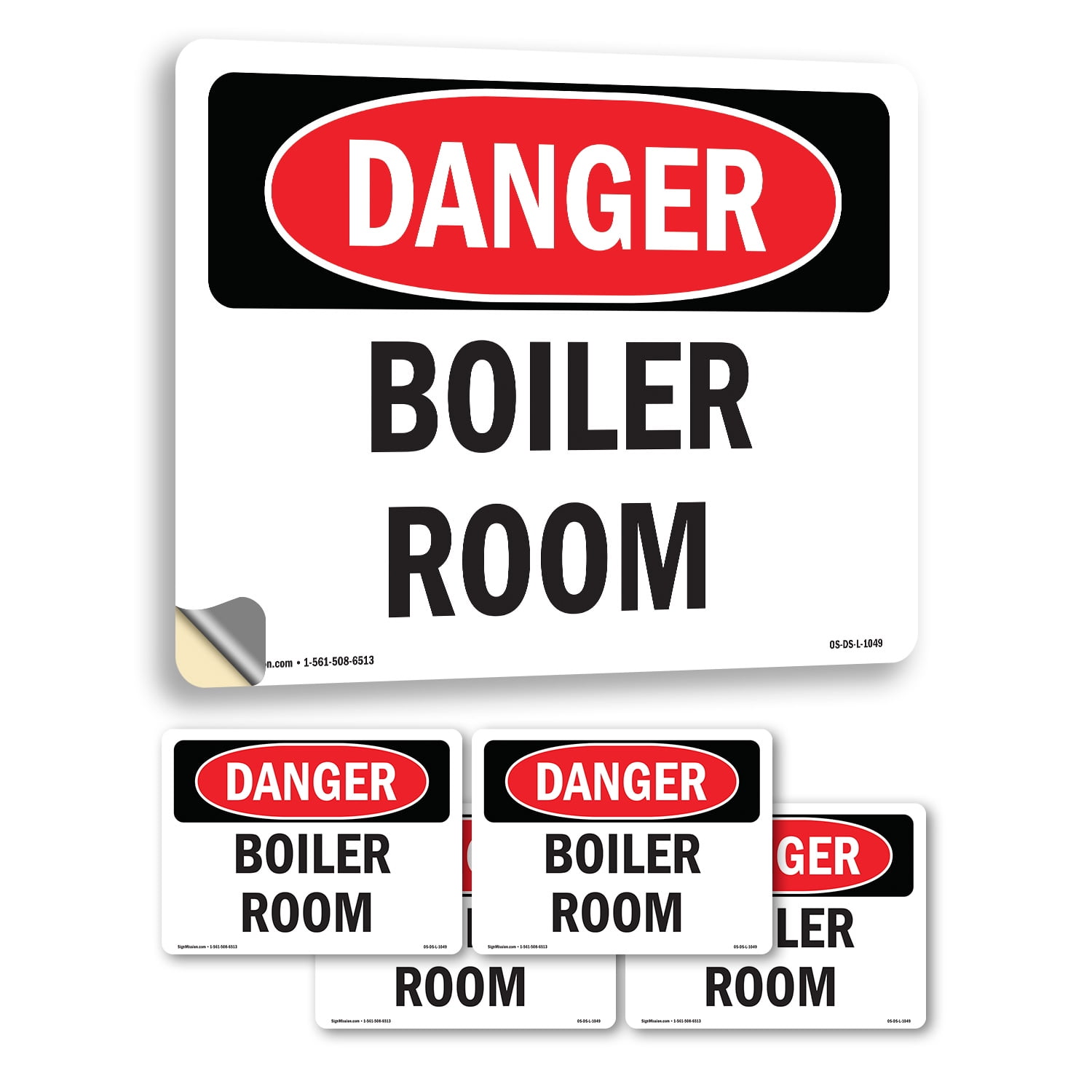 Boiler Room OSHA Danger Vinyl Decal Label 18 Inch x 12 Inch - 5 Pack ...
