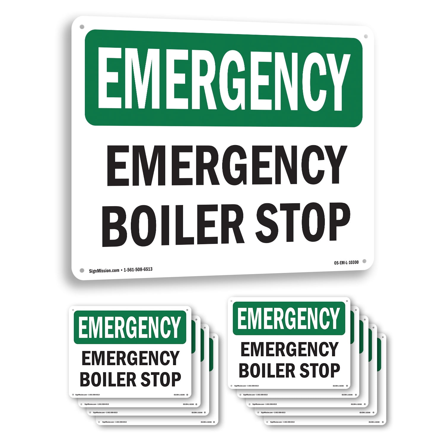 Boiler Stop OSHA Emergency Rigid Plastic Sign 24 Inch x 18 Inch - 10 ...