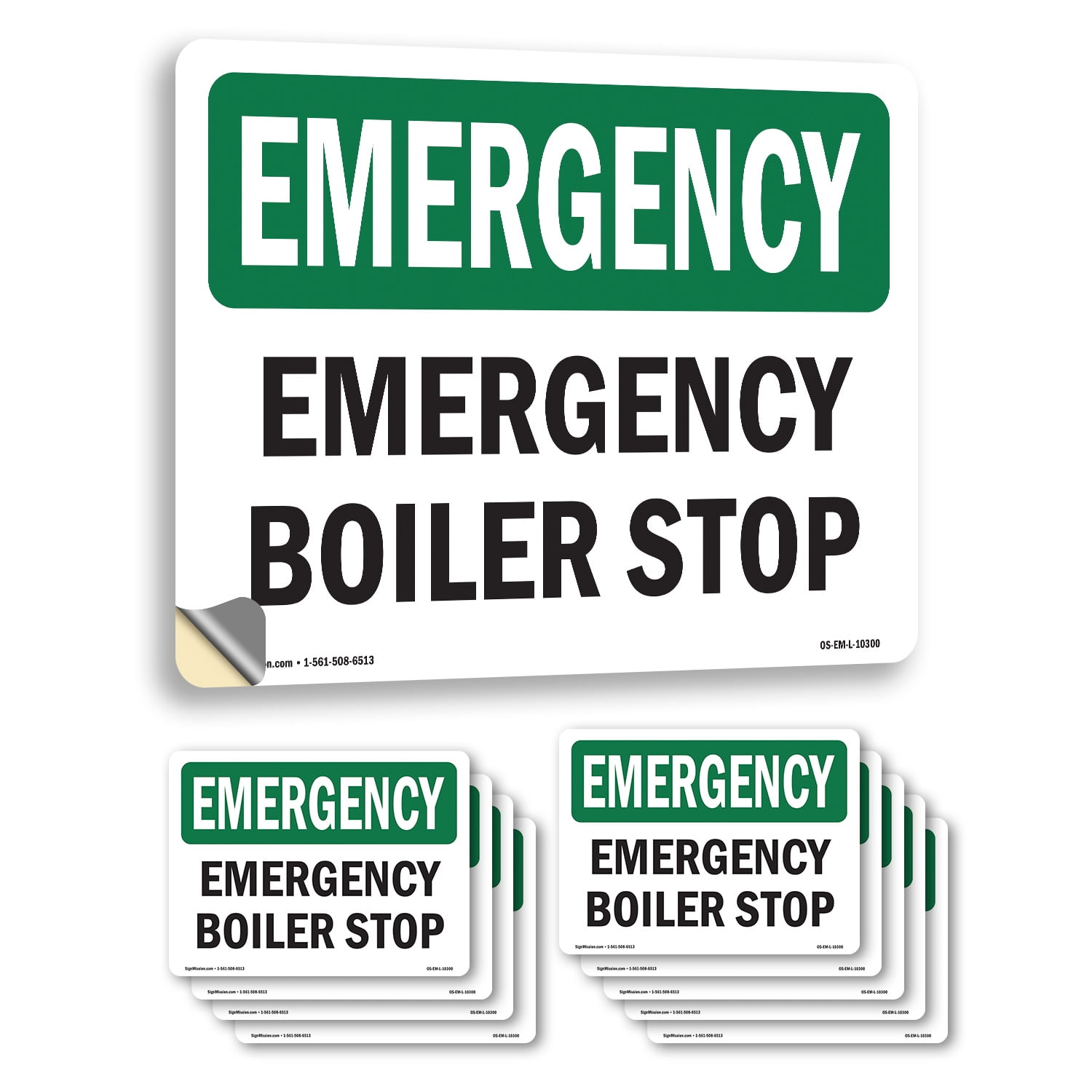 Boiler Stop OSHA Emergency Vinyl Decal Label 10 Inch x 7 Inch - 10 Pack ...