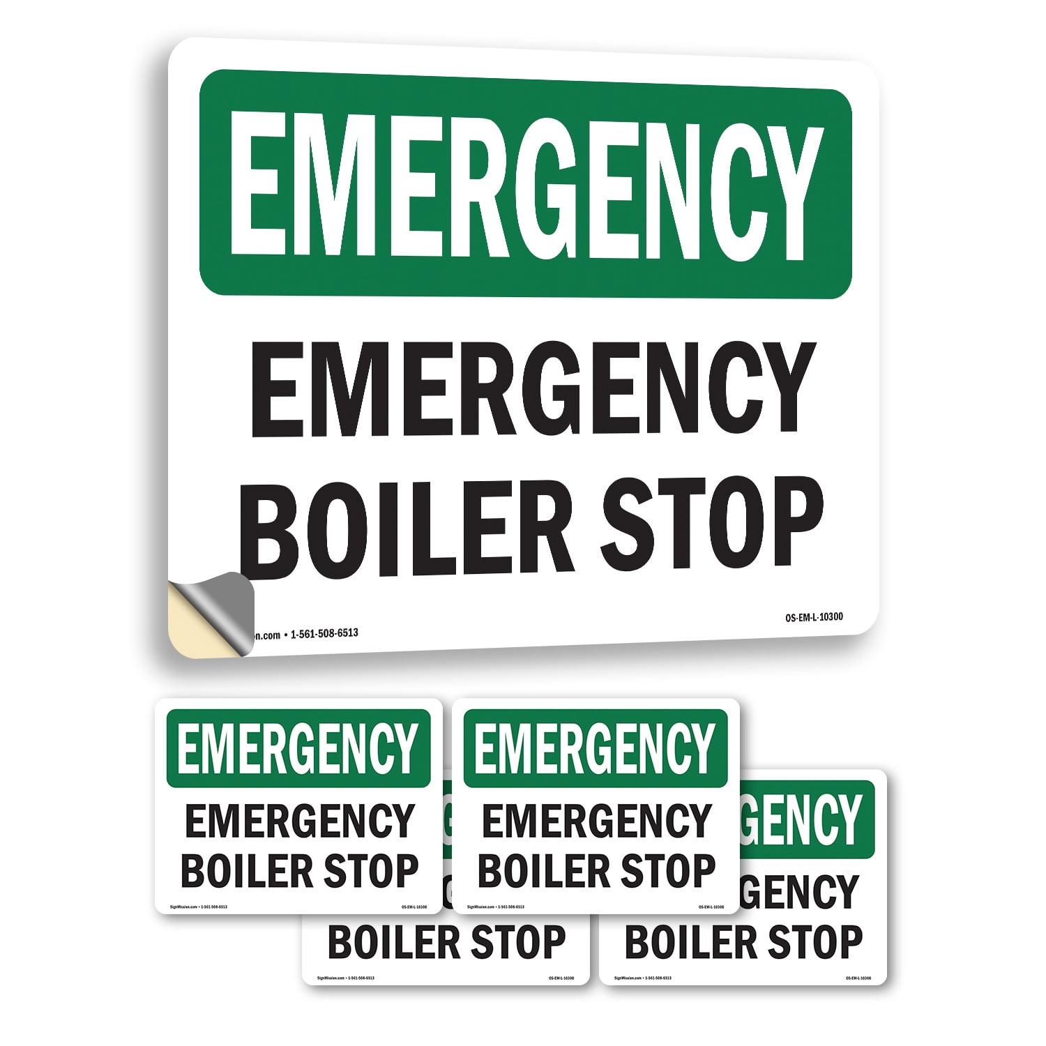 Boiler Stop OSHA Emergency Vinyl Decal Label 18 Inch x 12 Inch - 5 Pack ...