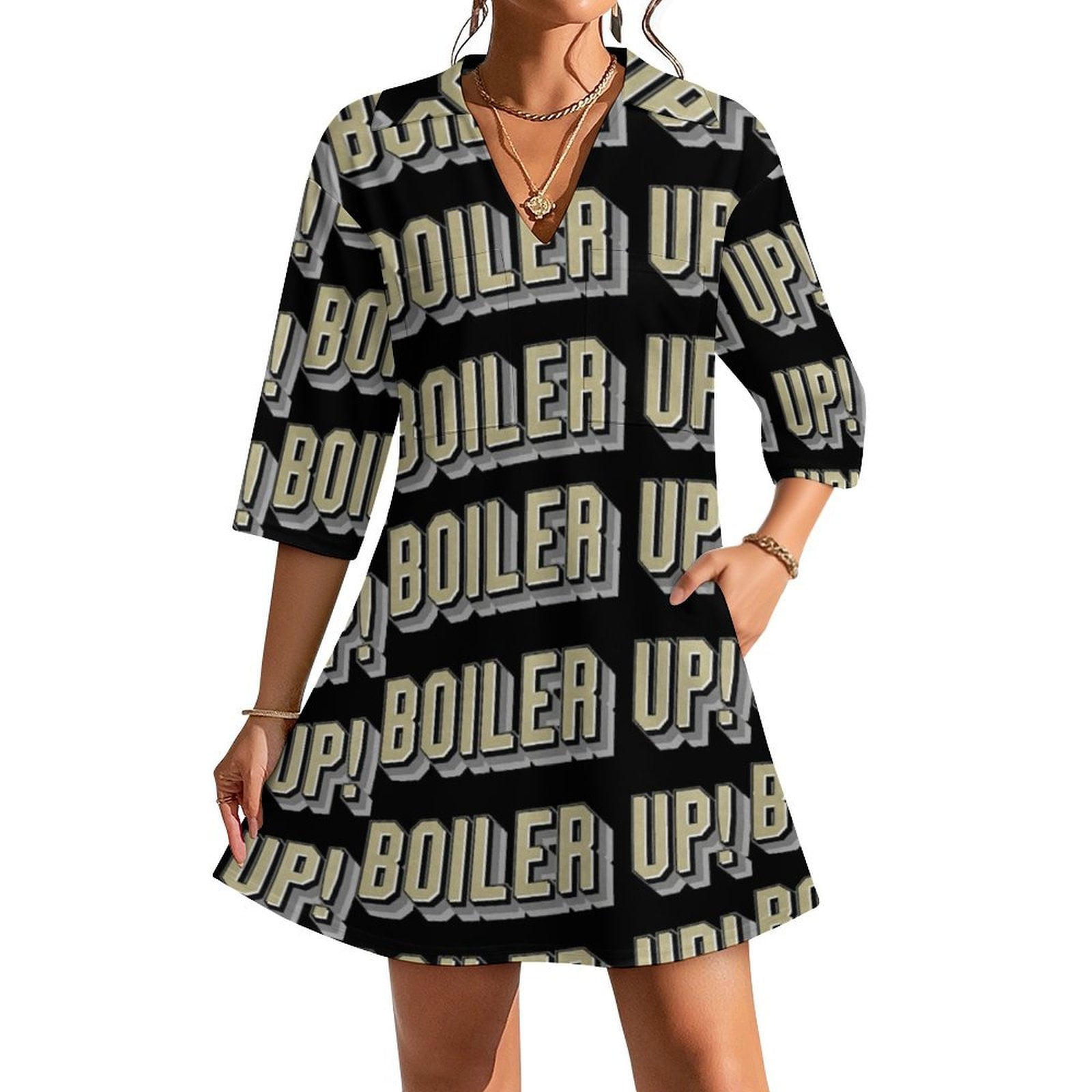 Boiler Up! Womens Dress With Pockets Summer V Neck 3/4 Sleeve Dress ...