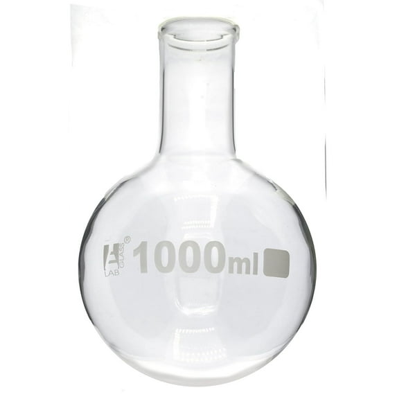 Boiling Flask, 1000ml - Borosilicate Glass - Round Bottom, Narrow Neck (1.55" ID) - Eisco Labs ...