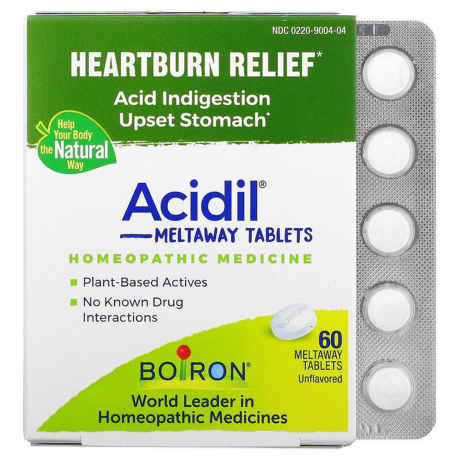Boiron, Acidil, Acid Indigestion, Unflavored, 60 Meltaway Tablets Pack ...