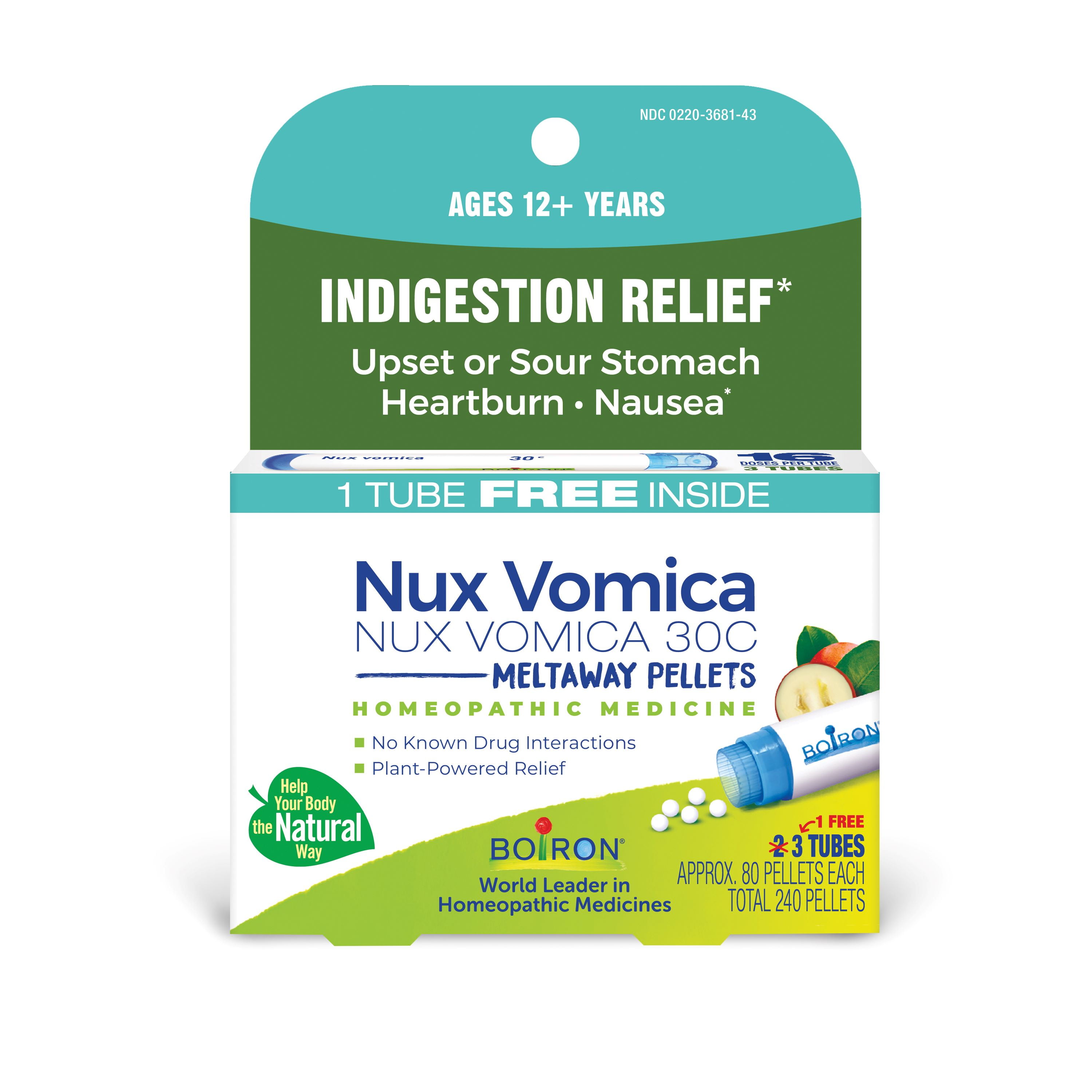Boiron Nux Vomica 30C Bonus Pack, Homeopathic Medicine for Indigestion ...