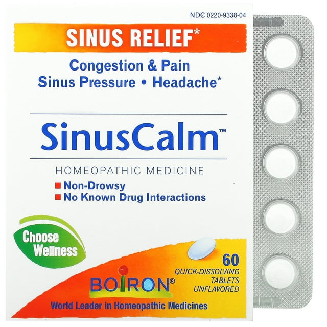 Boiron, SinusCalm, Sinus Relief, Unflavored, 60 Quick-Dissolving ...