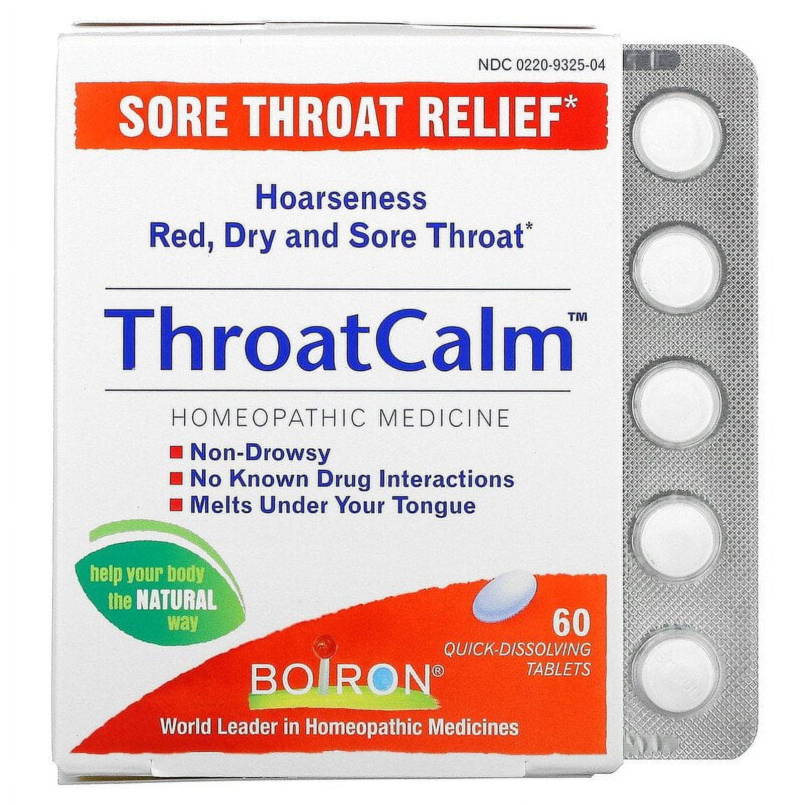 Boiron, ThroatCalm, Sore Throat Relief, 60 Quick-Dissolving Tablets ...
