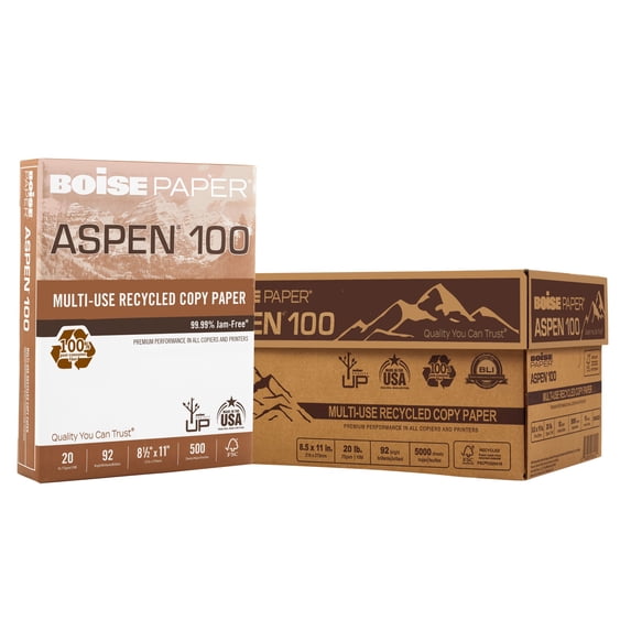 Boise ASPEN 100% Multi-Use Recycled Paper, 92 Bright, 20lb, 8-1/2 x 11 ...
