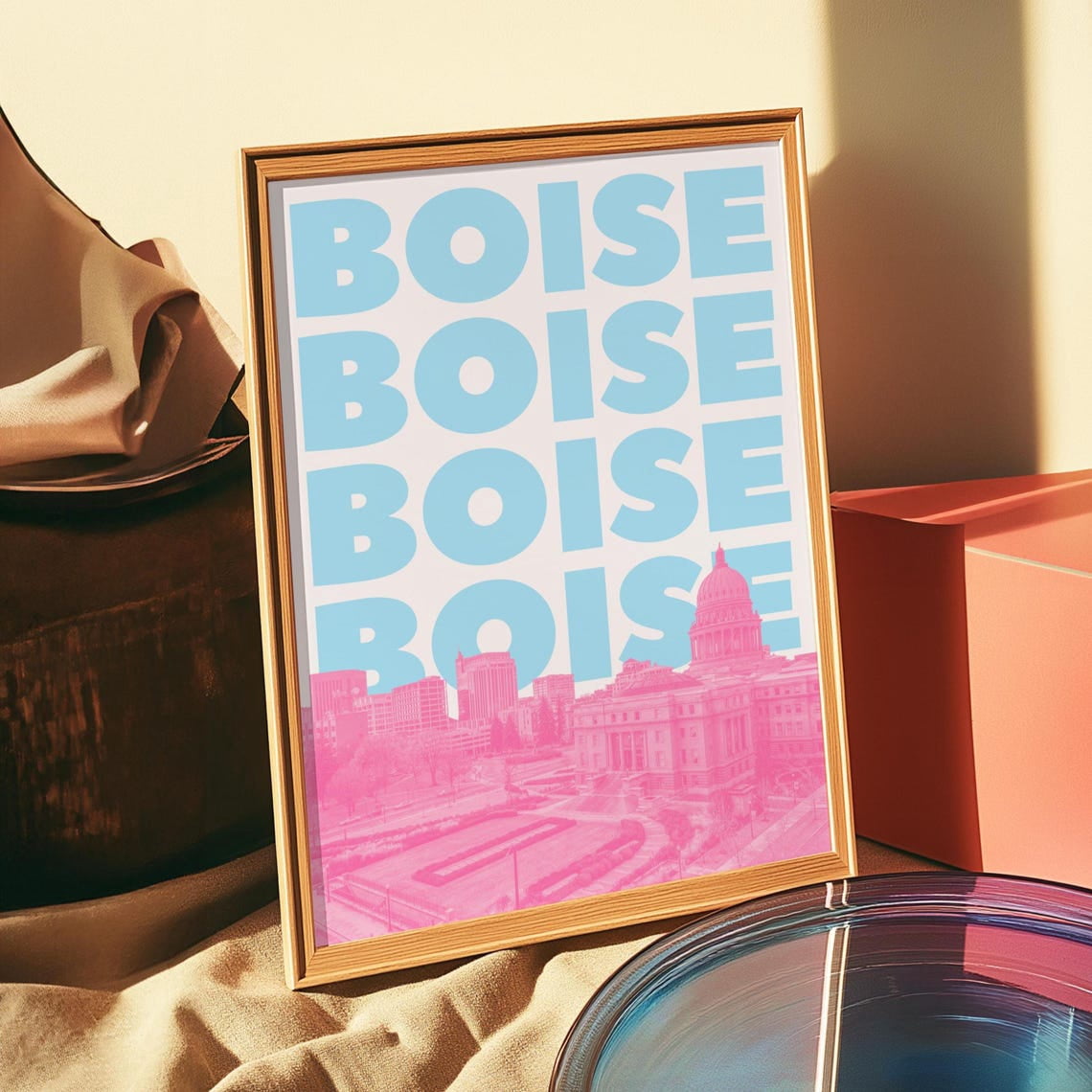 Boise Art Print Idaho Blue And Pink Skyline Print Of Boise Id Preppy ...