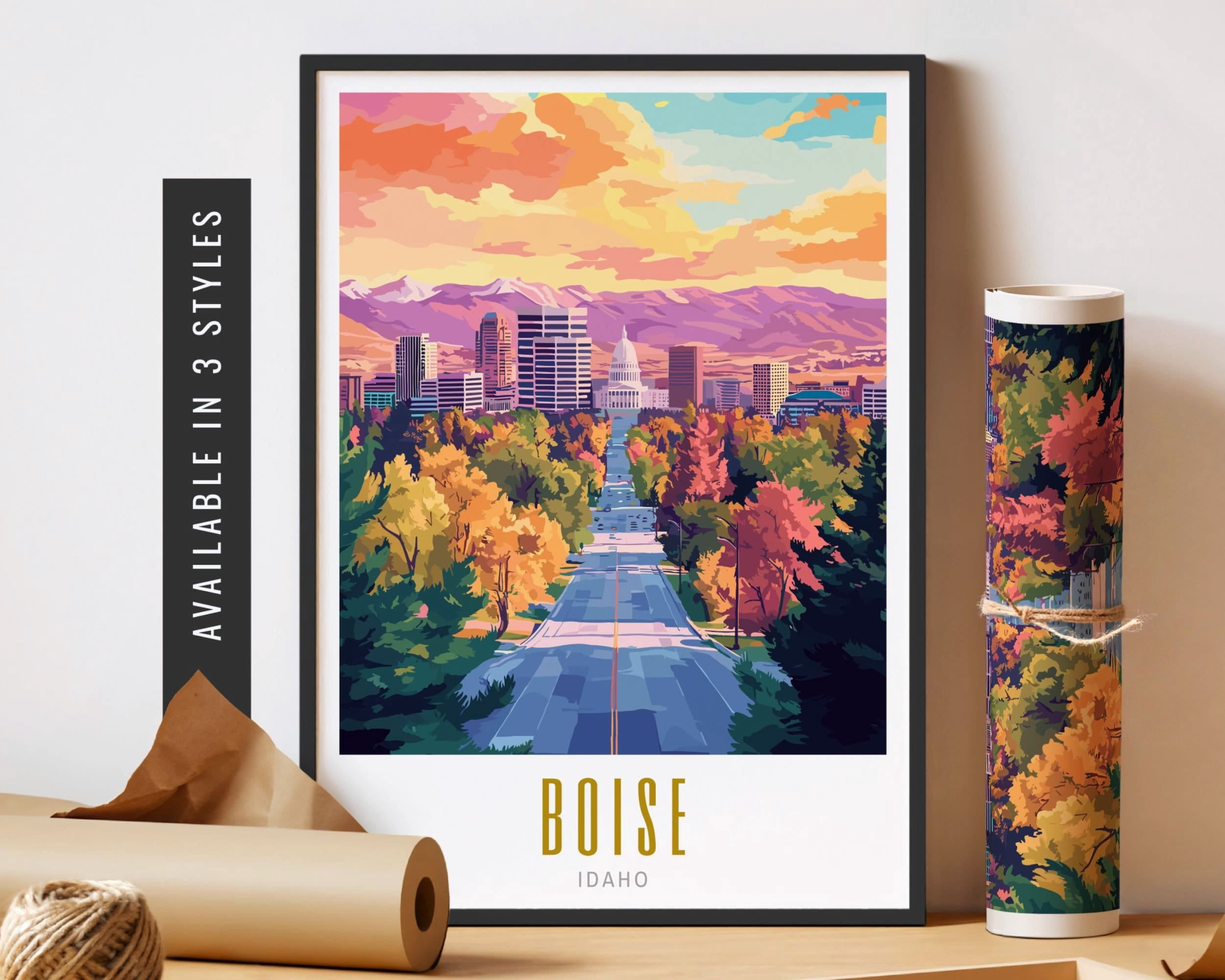 Boise Idaho Retro City Travel Poster, Hallway Wall Decor , Poster Print ...