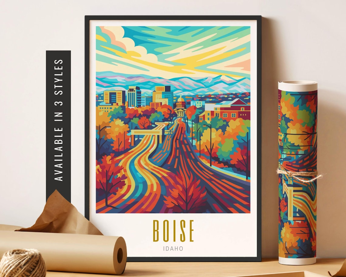 Boise Idaho Travel Poster Modern City Destination Wall Art Colorful ...