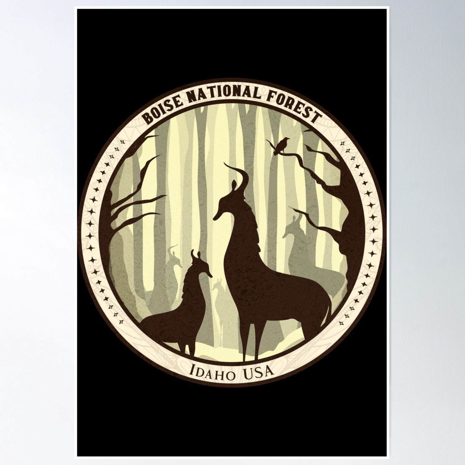 Boise National Forest Mystical Deer Poster Wall Art, Modern Wall Decor ...